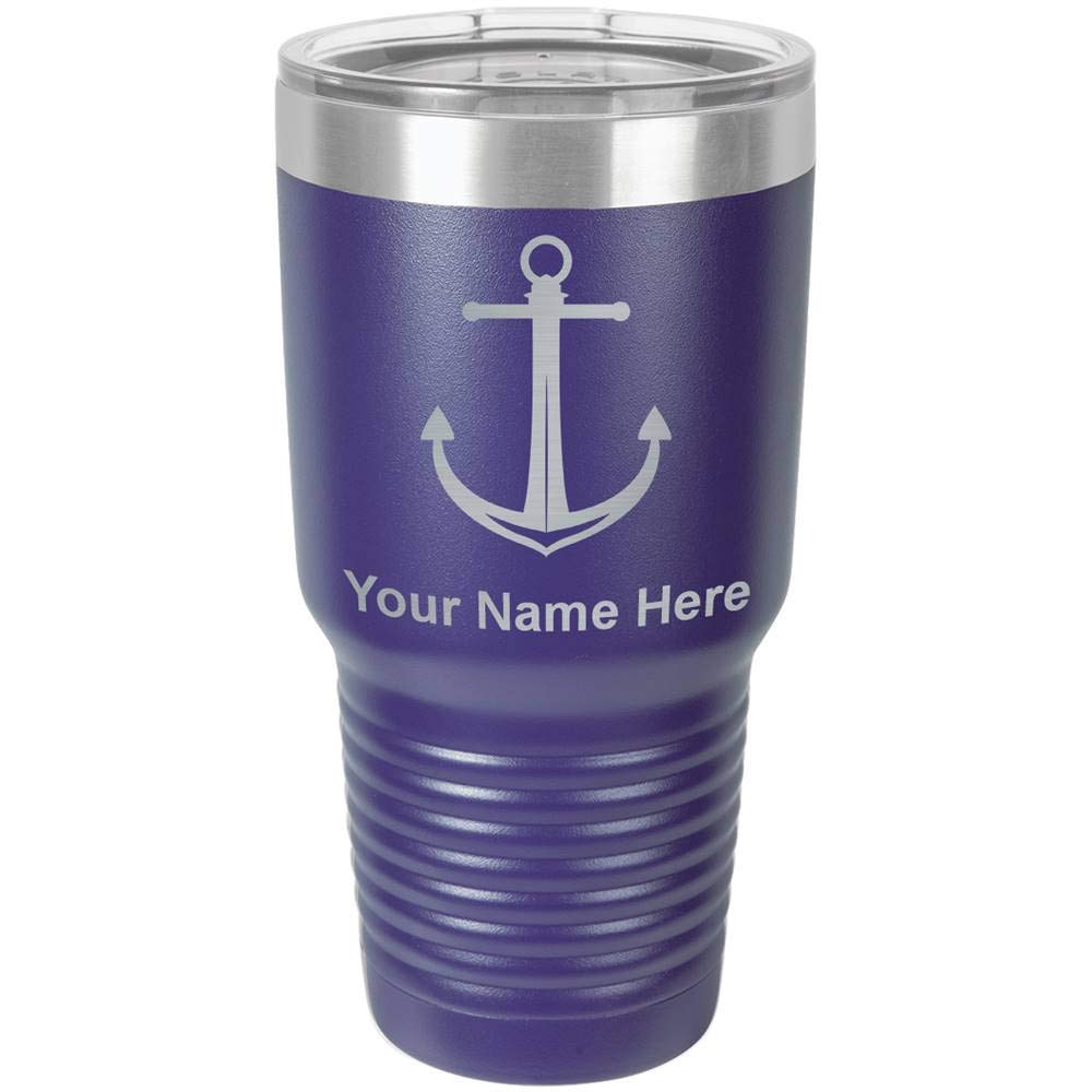 LaserGram 30oz Vacuum Insulated Tumbler Mug, Boat Anchor, Personalized Engraving Included (Dark Purple)