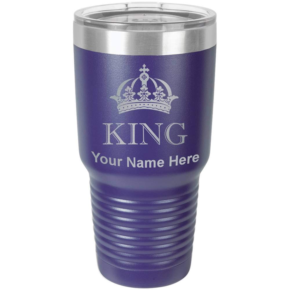 LaserGram 30oz Vacuum Insulated Tumbler Mug, King Crown, Personalized Engraving Included (Dark Purple)