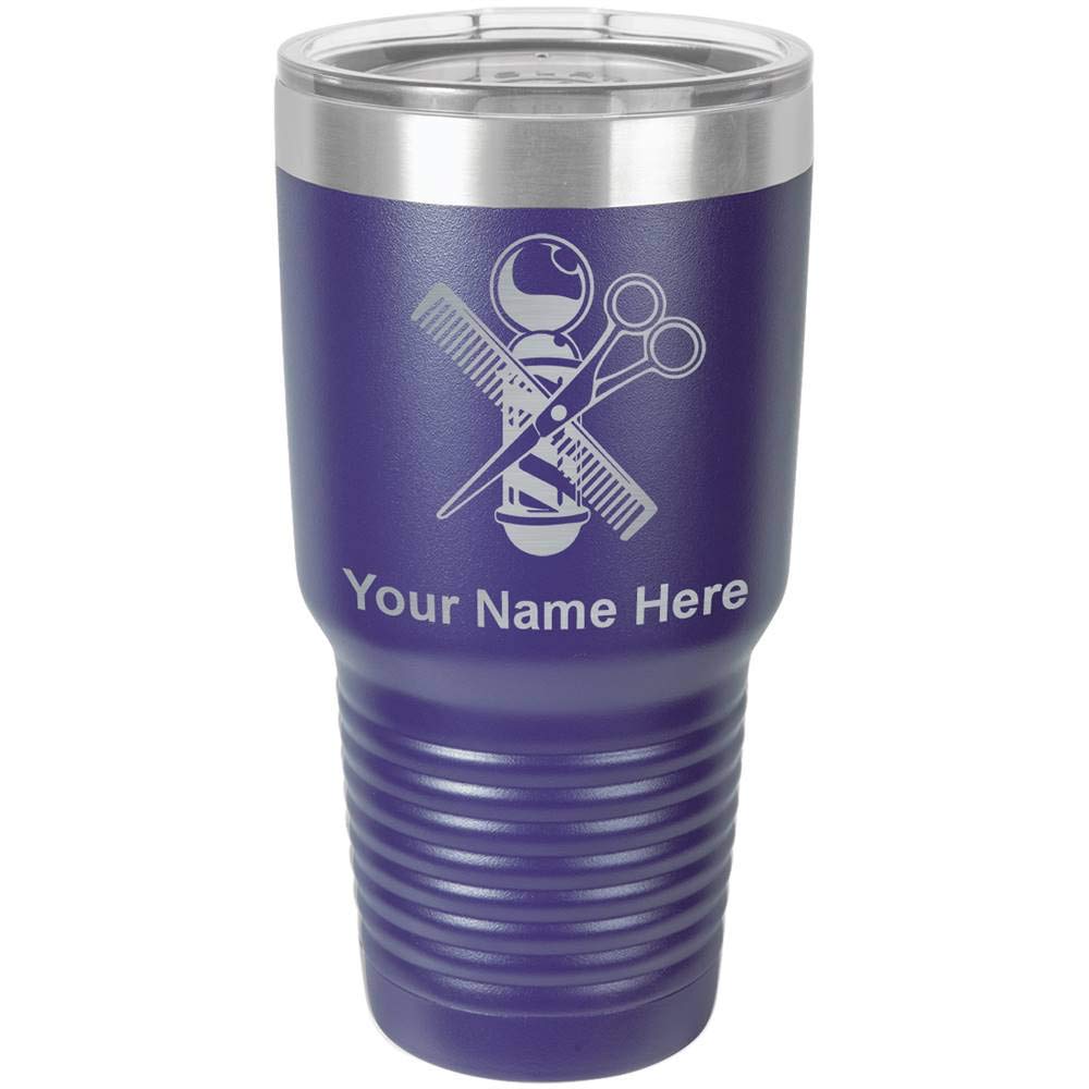LaserGram 30oz Vacuum Insulated Tumbler Mug, Barber Shop Pole, Personalized Engraving Included (Dark Purple)