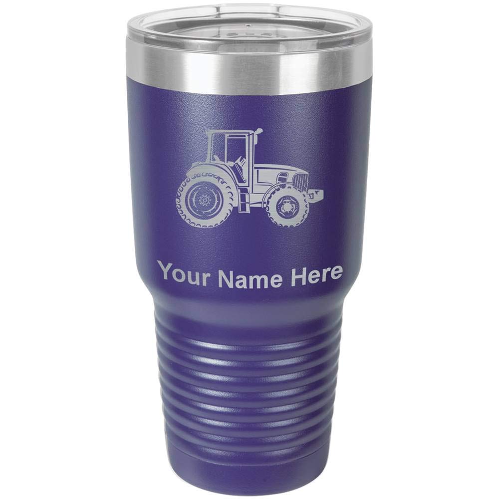 LaserGram 30oz Vacuum Insulated Tumbler Mug, Farm Tractor, Personalized Engraving Included (Dark Purple)