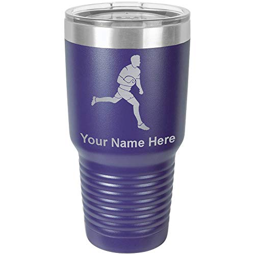 LaserGram 30oz Vacuum Insulated Tumbler Mug, Rugby Player, Personalized Engraving Included (Dark Purple)