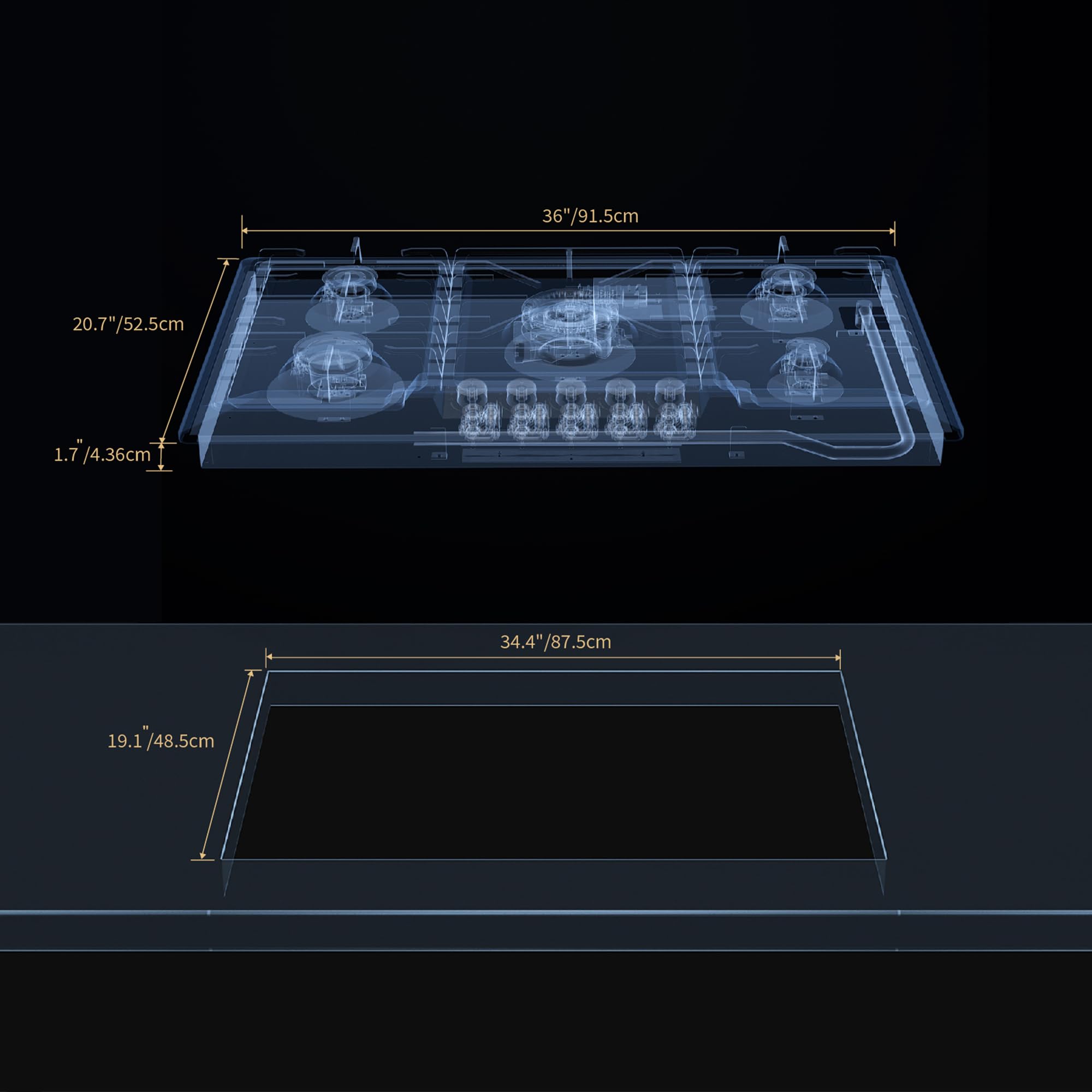Empava 36" Recessed Gas Stove Cooktop with 5 Italy SABAF Sealed Burner NG/LPG Convertible in Stainless Steel
