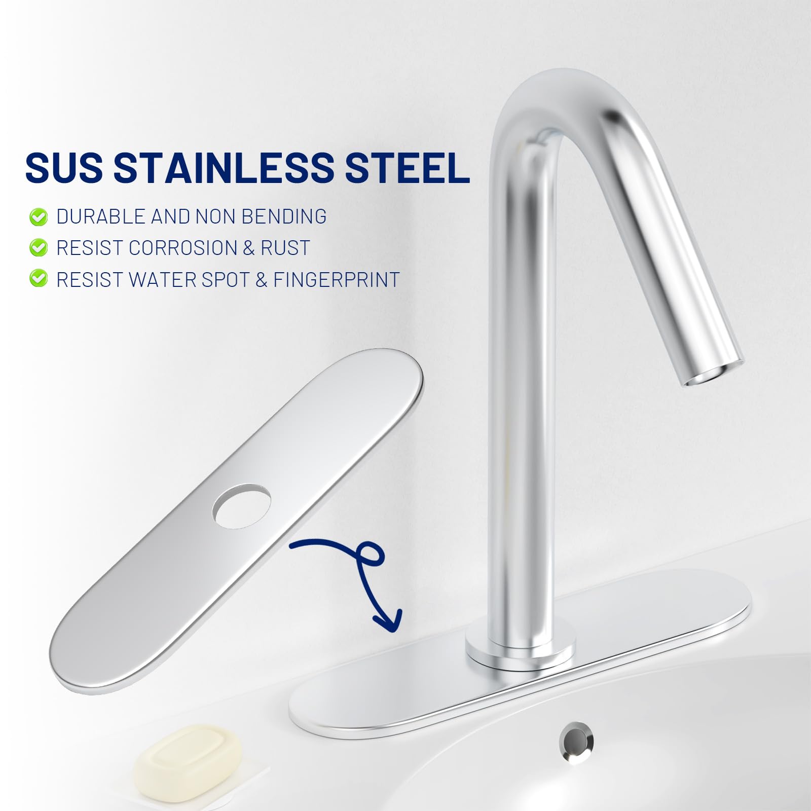 BWE Kitchen/Bathroom Faucet 1 or 3 Hole Chrome Deck Plate, Stainless Steel, Polished, 10 Inch Oversized Base, Vessel Vanity Faucet Cover
