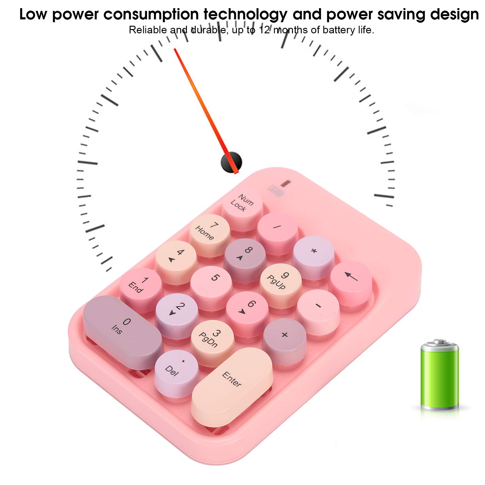 S erounder Wireless Numeric Keypad, Mini Digital Numpad 18 Keys Ergonomic Number Pad Keyboard with 2.4G USB Receiver & Cholate Keycap for LaptopPCDesktop(Pink)