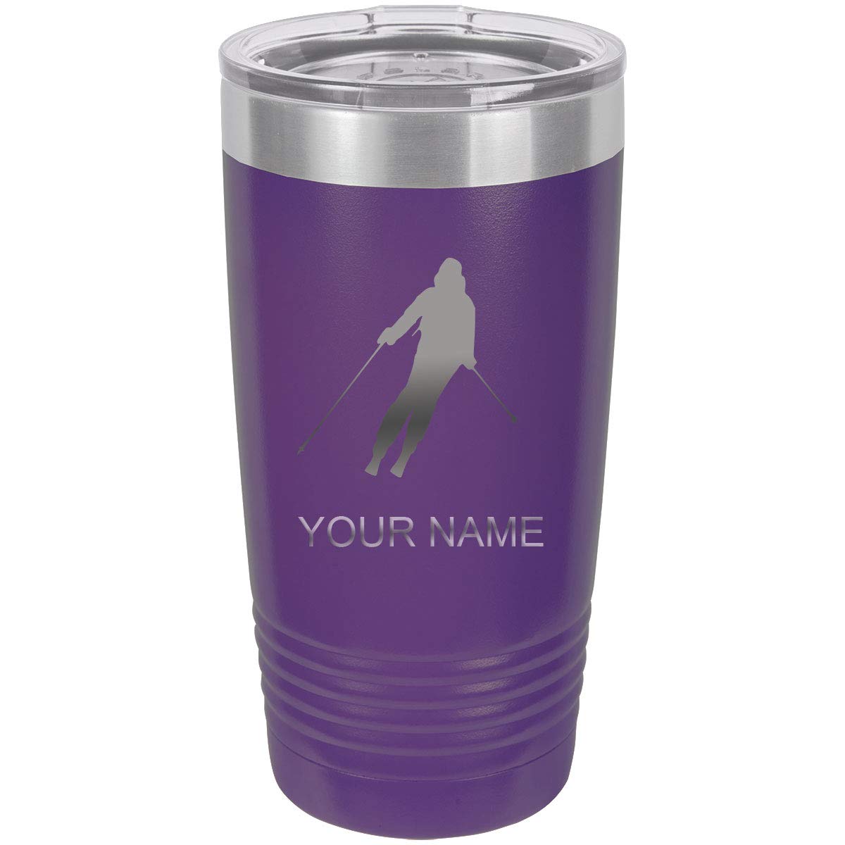 Personalized Custom Engraved Alpine Skiing Stainless Steel Double-Wall Insulated Tumbler 20-Ounce Skier Travel Coffee Cup Mug Customizable