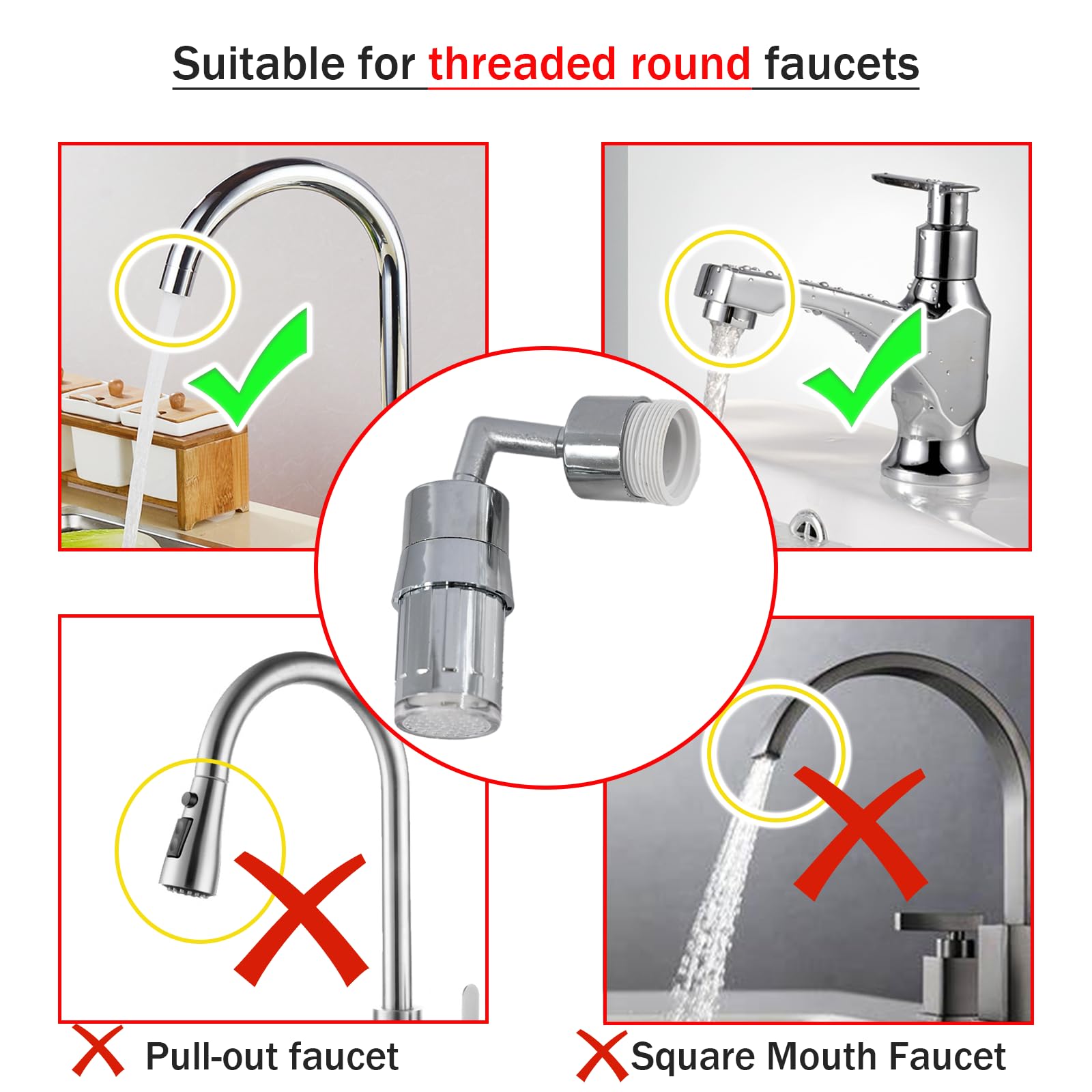 720 Degree Swivel Sink Water Faucet,Universal Light Up Faucet Adapter,3-Color tempeleter Sensor Big Angle Spray Large Flow,Faucet Head Replacement for Kitchen Bathroom Face Washing