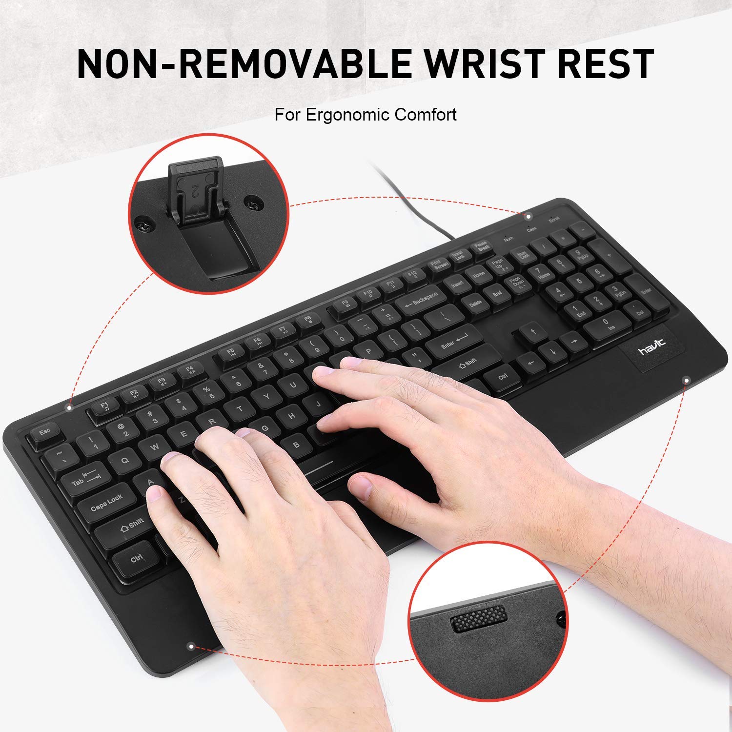 Havit Wired Keyboard, USB Quiet Backlit Computer Keyboard Ergonomic LED Gaming Keyboards Wrist Rest 104 Keys for Office PC Desktop Laptop Game Black (Renewed)