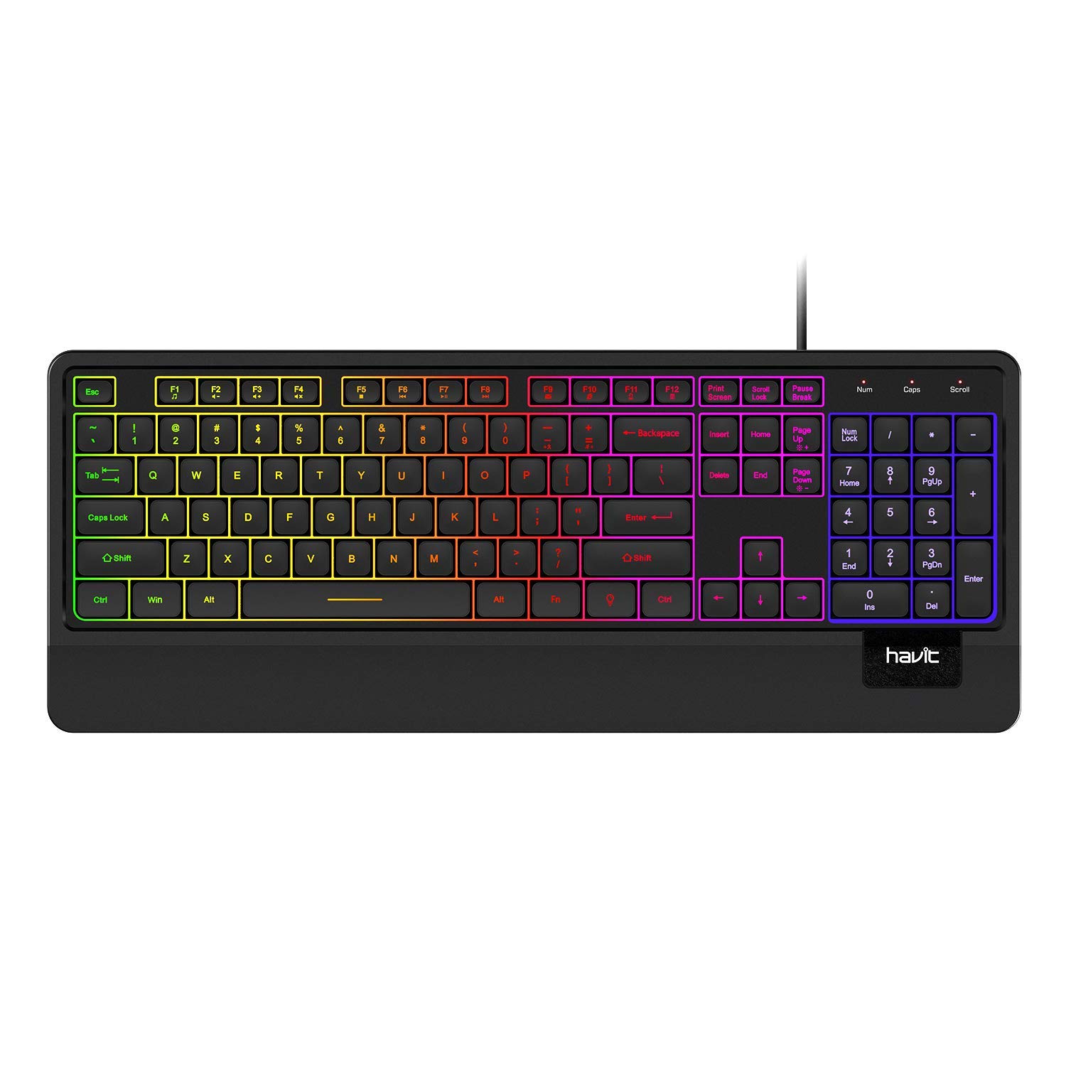 Havit Wired Keyboard, USB Quiet Backlit Computer Keyboard Ergonomic LED Gaming Keyboards Wrist Rest 104 Keys for Office PC Desktop Laptop Game Black (Renewed)
