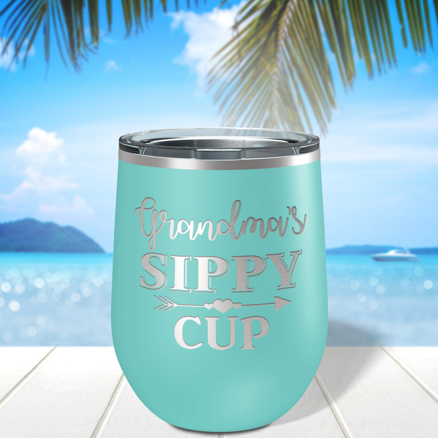 Grandmas Sippy Cup Gift for Women Birthday on Seafoam 12 oz Insulated Wine Tumbler