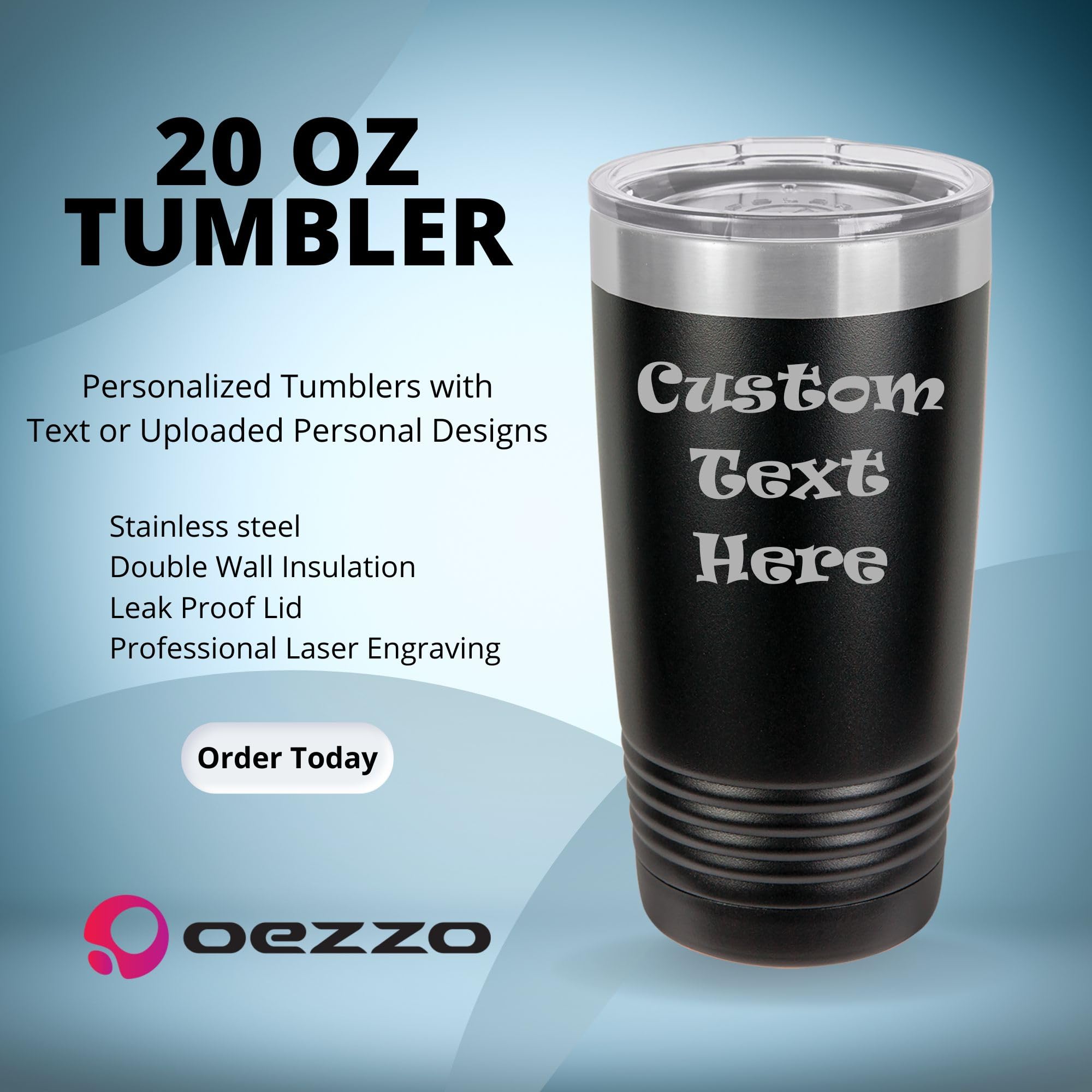 OEZZO Customized 20oz Tumblers, Double Wall Personalized Bottles with Splash and Leak Proof Slider Lid, Laser Engraved Text with Names (20oz, Black)