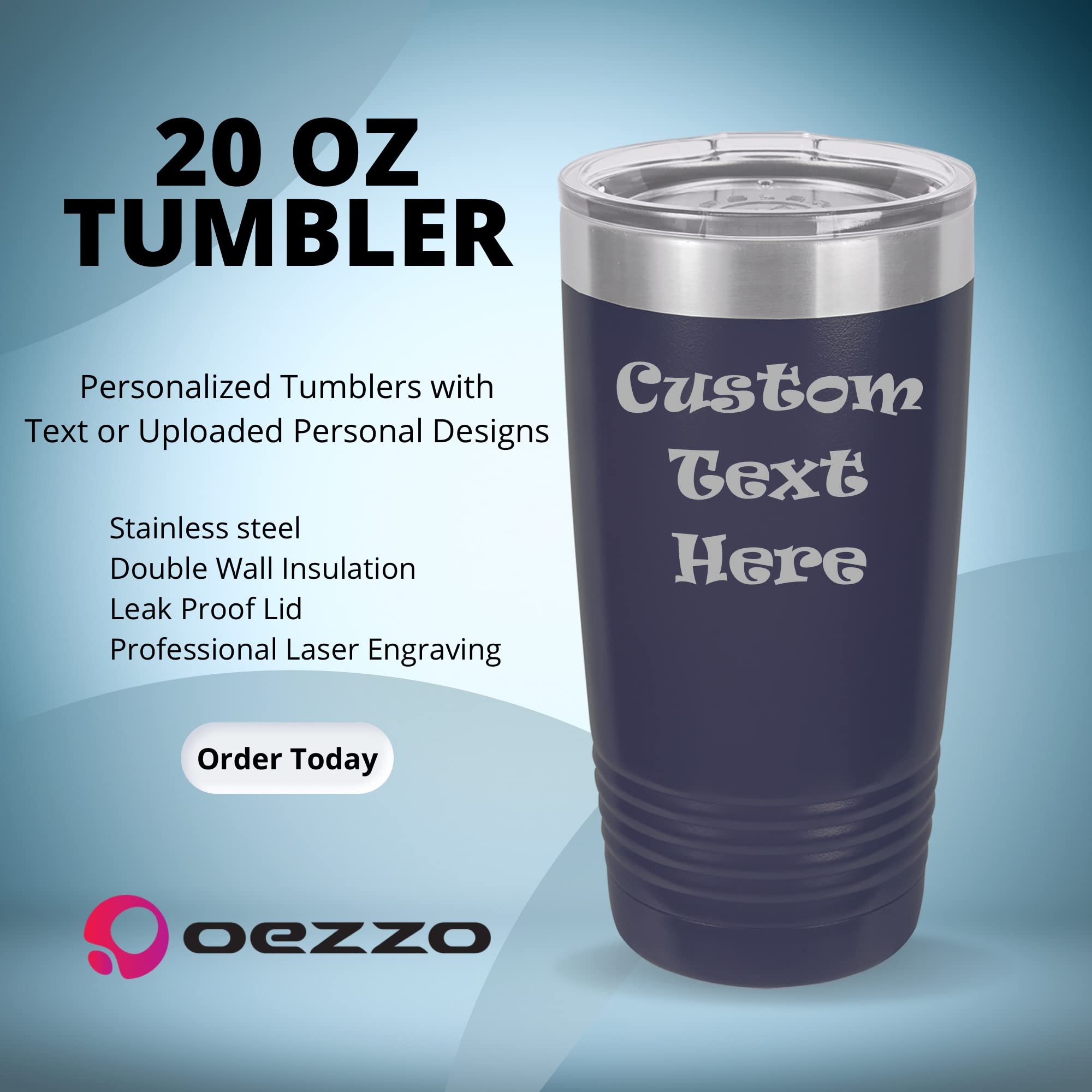 OEZZO Customized Tumblers With Names, Double Wall Personalized Bottles with Splash and Leak Proof Upgraded Slider Lid for Birthdays, Mom, Dad, Friends, Co-Workers (20oz, Navy Blue)
