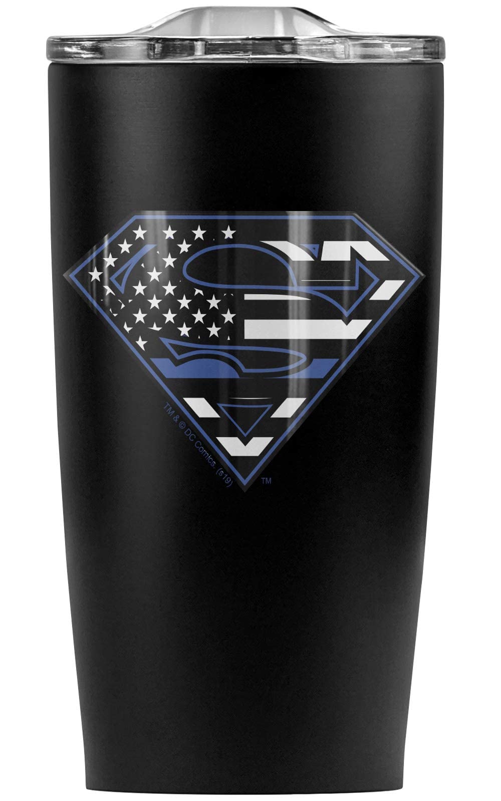 Superman Thin Blue Line Flag Shield Logo Stainless Steel Tumbler 20 oz Coffee Travel Mug/Cup, Vacuum Insulated & Double Wall with Leakproof Sliding Lid | Great for Hot Drinks and Cold Beverages