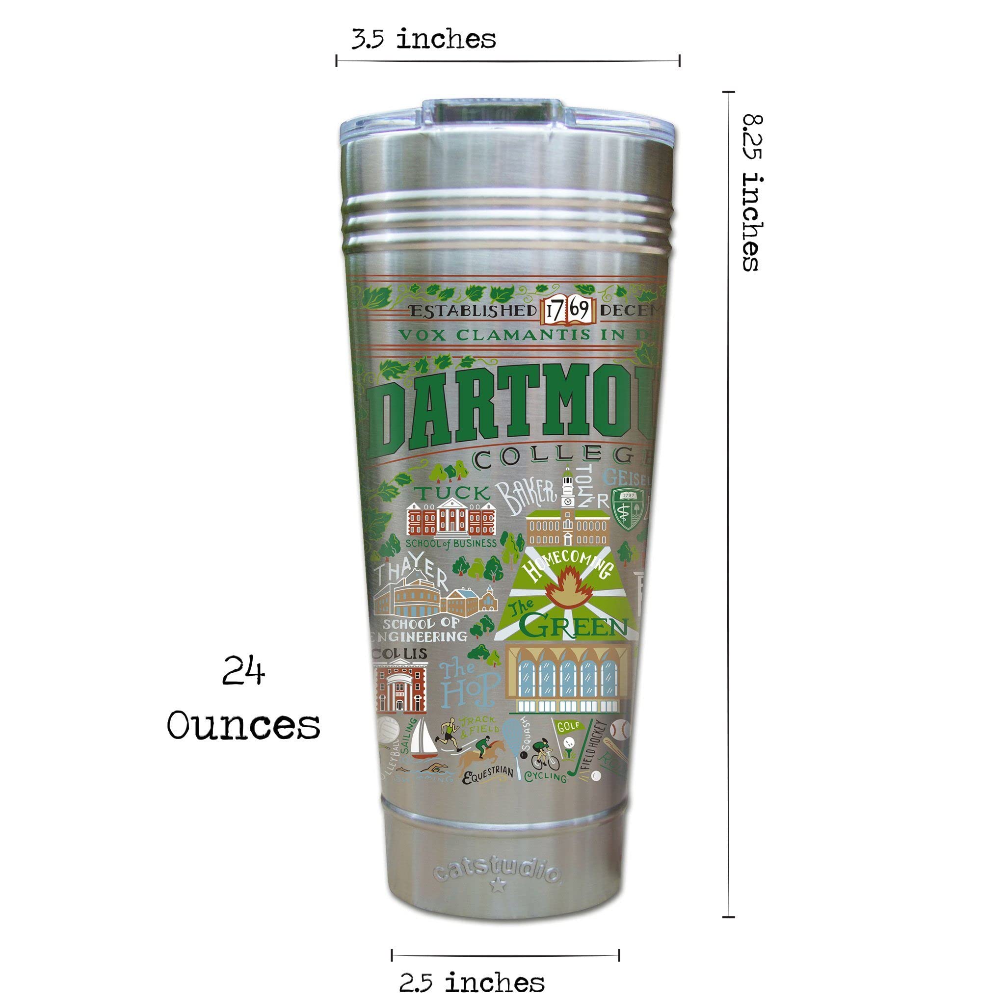 Catstudio Dartmouth College Collegiate Thermal Tumbler | Triple Wall Insulation With Non Slip Bottom | Great College Travel Cup for Water, Coffee, Tea, or Smoothies