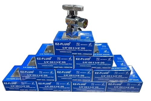 10Pcs EZ-FLUID Heavy Duty 1/2" Angle Stop Valve,1/2" Nom. (5/8"OD) Compression x 3/8"OD Outlet Water Shut Off Valves,1/4 TurnMetal Handle Angle Valve For Water Pipes,For Sink,Toilet,Faucet Valve