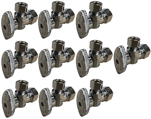 10Pcs EZ-FLUID Heavy Duty 1/2" Angle Stop Valve,1/2" Nom. (5/8"OD) Compression x 3/8"OD Outlet Water Shut Off Valves,1/4 TurnMetal Handle Angle Valve For Water Pipes,For Sink,Toilet,Faucet Valve