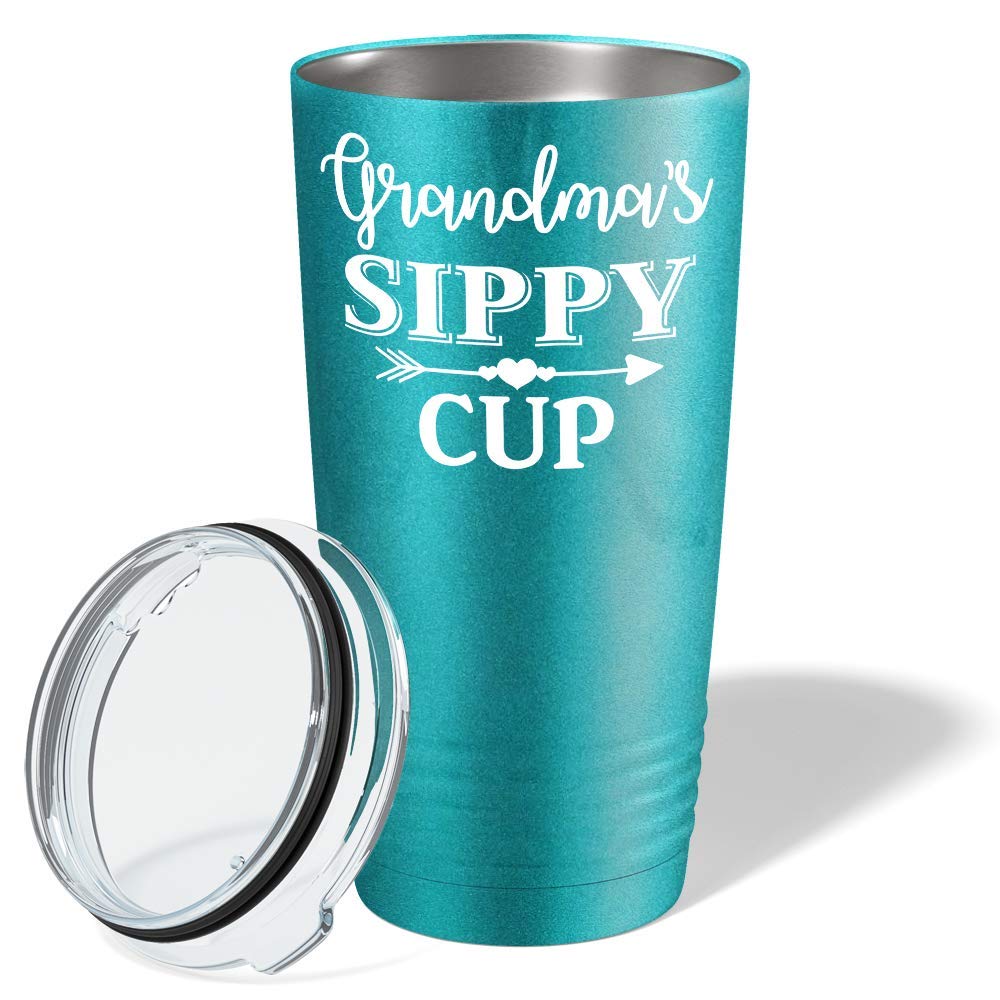 Grandmas Sippy Cup Gift for Women Birthday Glitter Seafoam 20 oz Stainless Steel Tumbler with Lid Insulated Cup