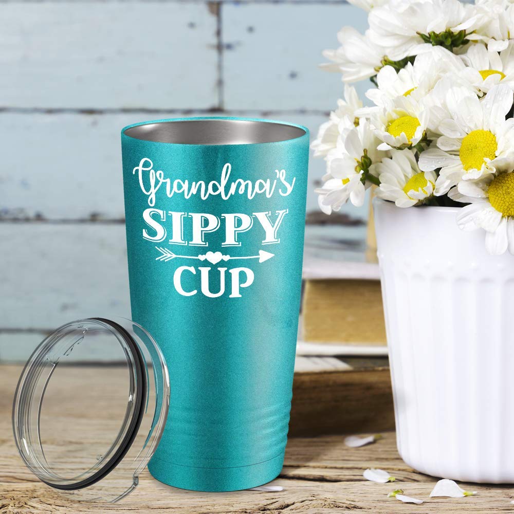 Grandmas Sippy Cup Gift for Women Birthday Glitter Seafoam 20 oz Stainless Steel Tumbler with Lid Insulated Cup