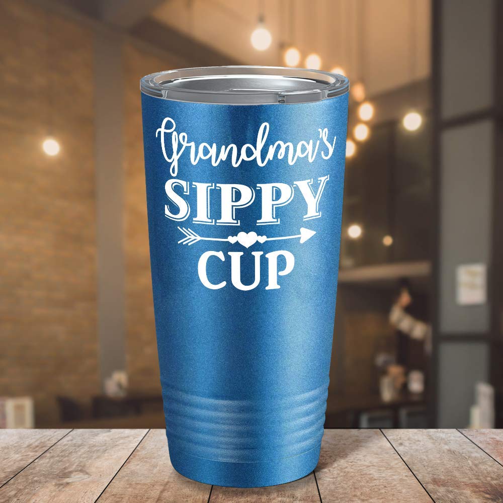 Grandmas Sippy Cup Gift for Women Birthday Blue Glitter 20 oz Stainless Steel Tumbler with Lid Insulated Cup