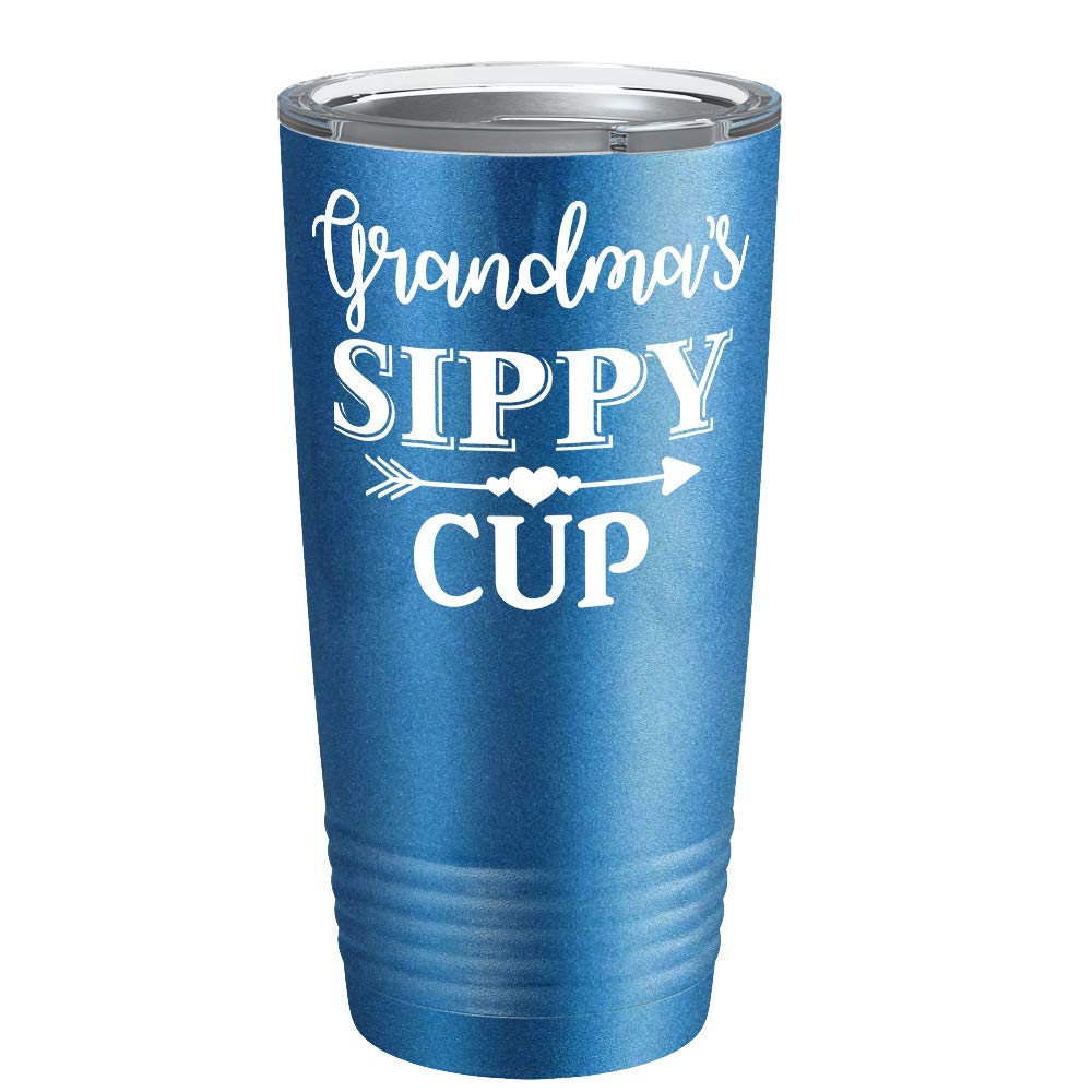 Grandmas Sippy Cup Gift for Women Birthday Blue Glitter 20 oz Stainless Steel Tumbler with Lid Insulated Cup