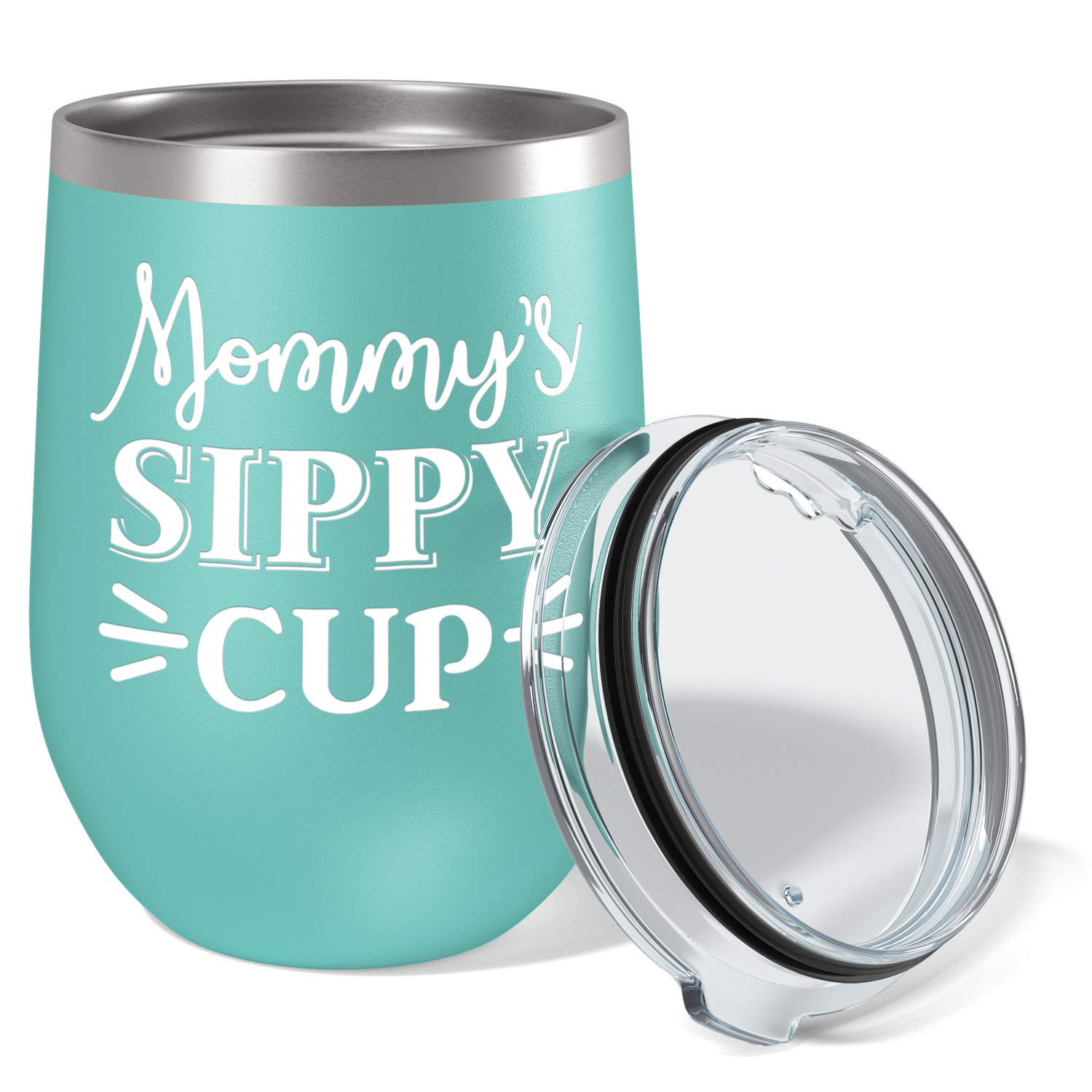 Mommy's Sippy Cup on 12 oz Seafoam Stainless Steel Gift Travel Wine Tumbler
