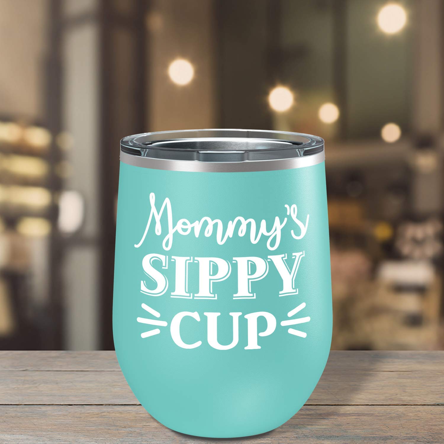 Mommy's Sippy Cup on 12 oz Seafoam Stainless Steel Gift Travel Wine Tumbler