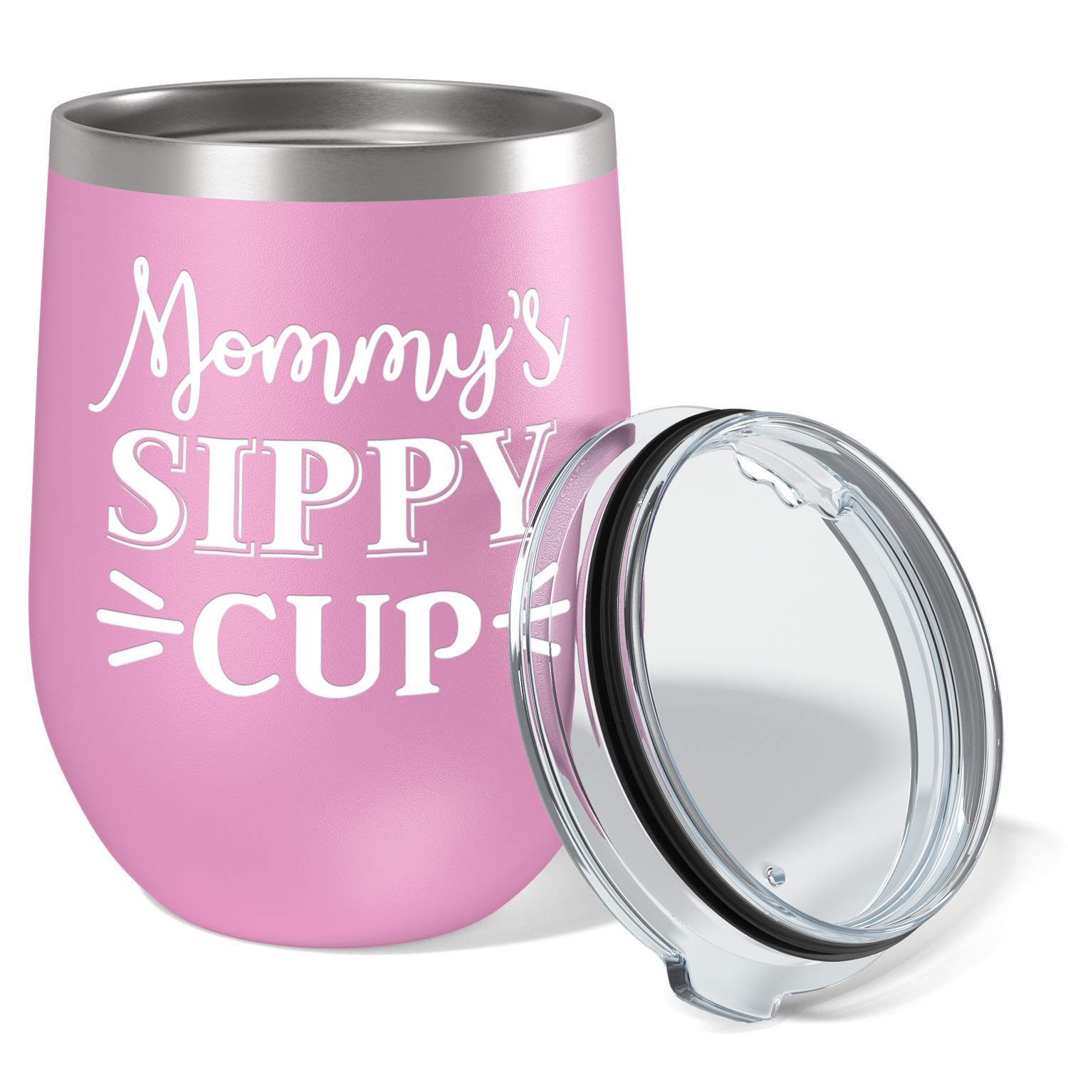 Mommy's Sippy Cup on 12 oz Blush Stainless Steel Gift Travel Wine Tumbler