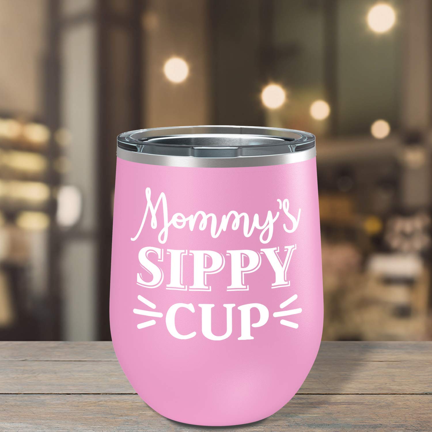 Mommy's Sippy Cup on 12 oz Blush Stainless Steel Gift Travel Wine Tumbler