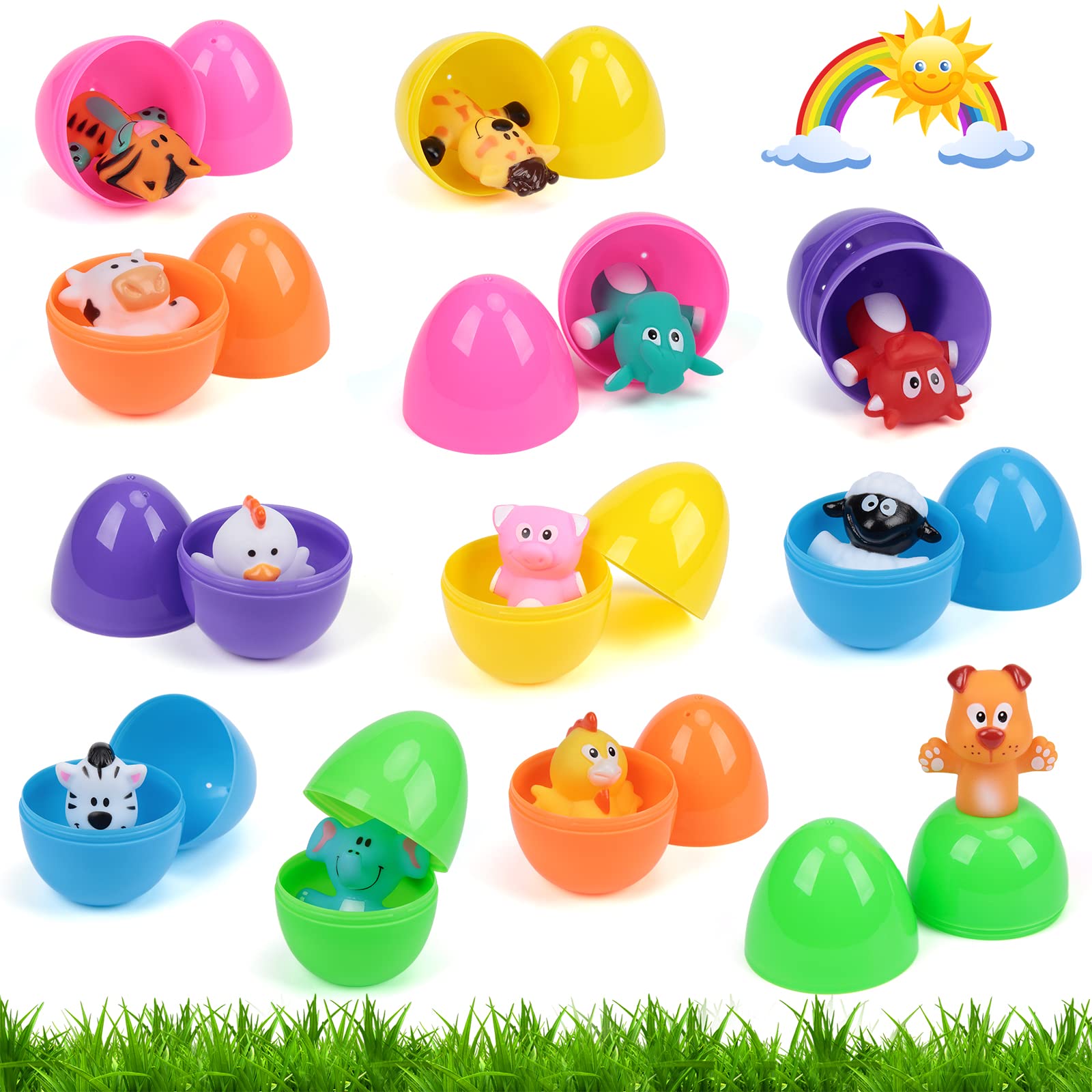 Easter Eggs with Animal Finger Puppets for Easter Eggs Hunt, Easter Basket Stuffers, Party Favors, Classroom Prize Supplies 12pcs