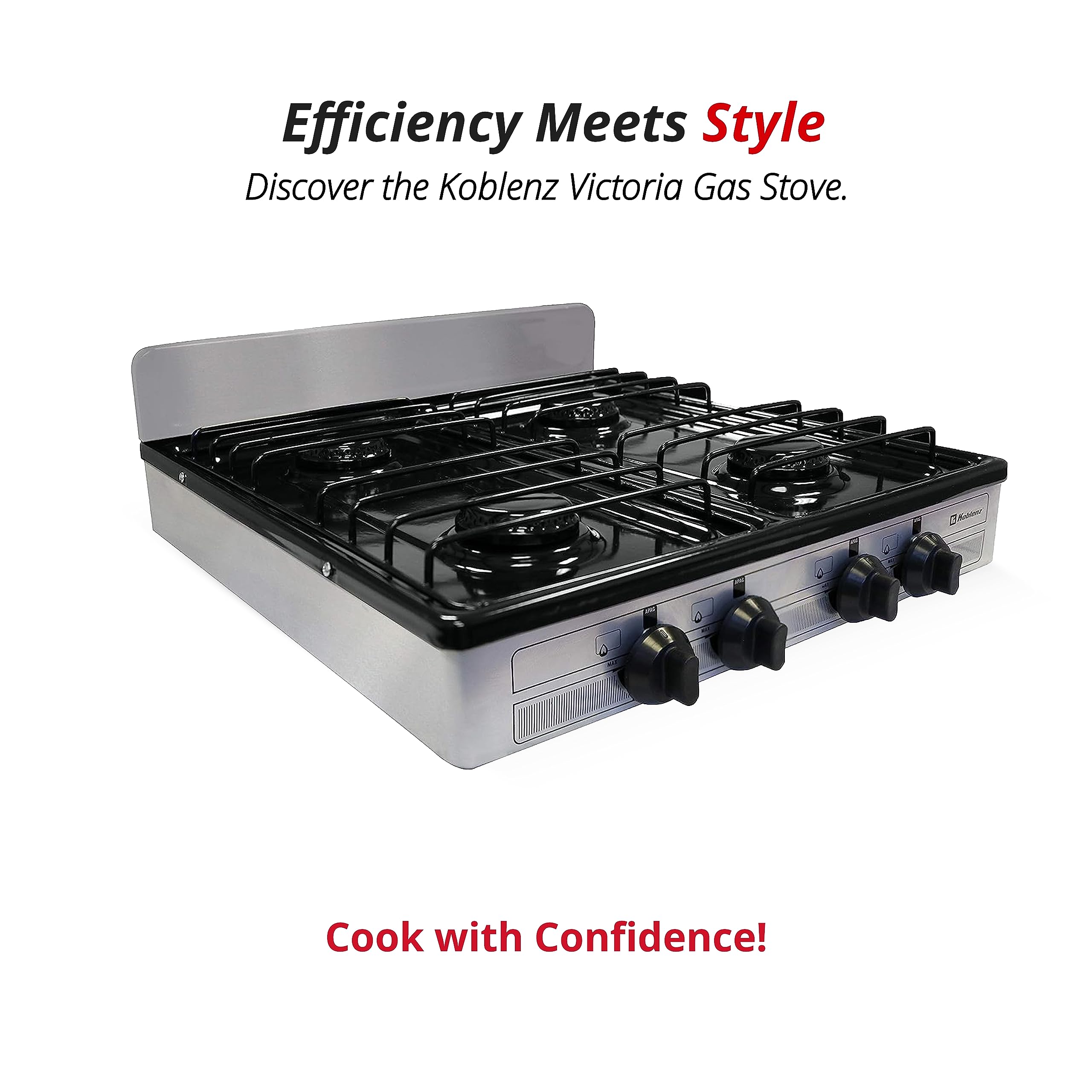 Koblenz PSK-400S 4 Portable Porcelain Cover and Four 16,000 BTU Burners, Stainless Steel Stove for Propane Gas, Silver