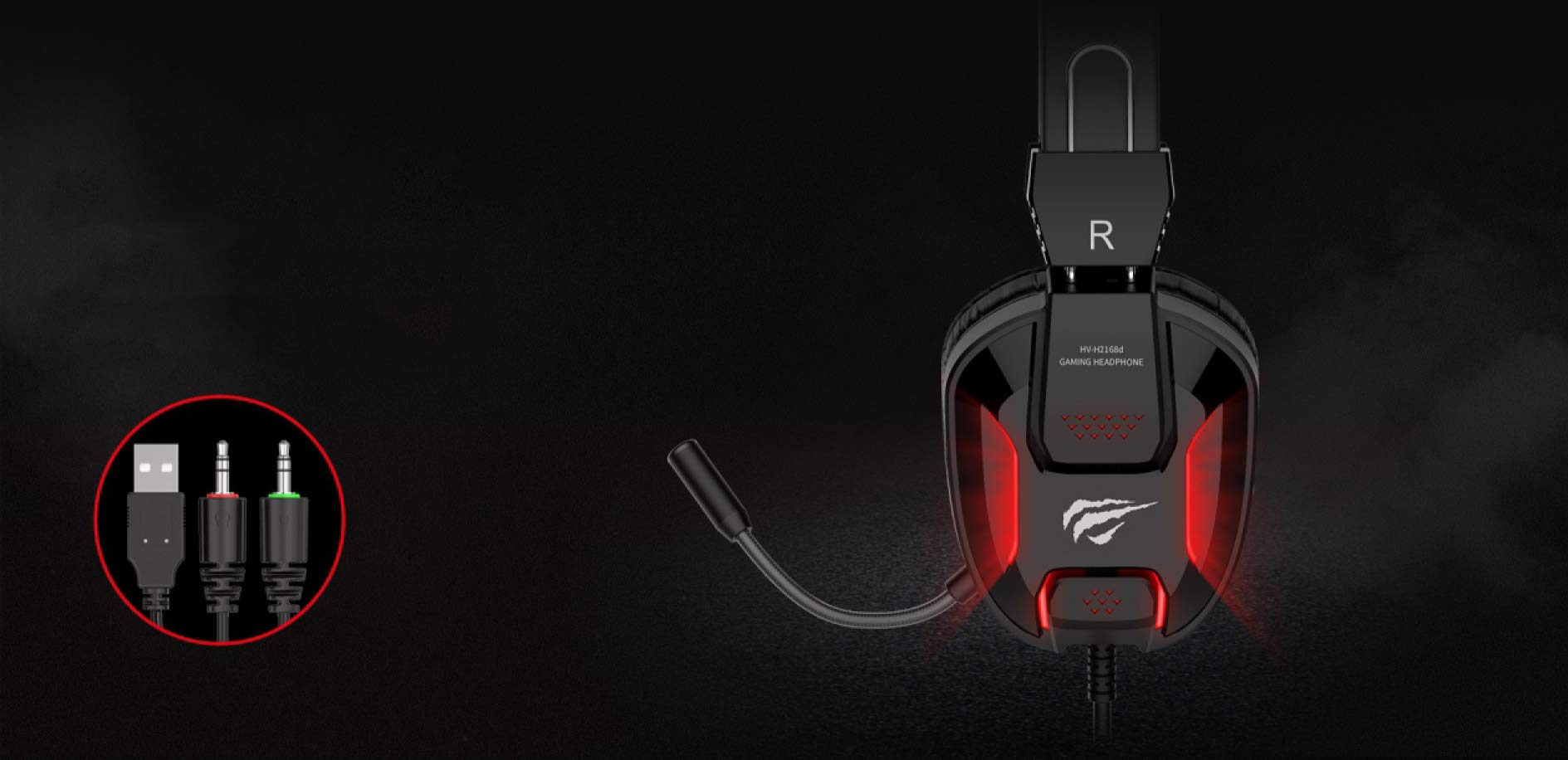 Gaming Headphones H2168D RGB Light USB Interface + 3.5mm Jack and Microphone