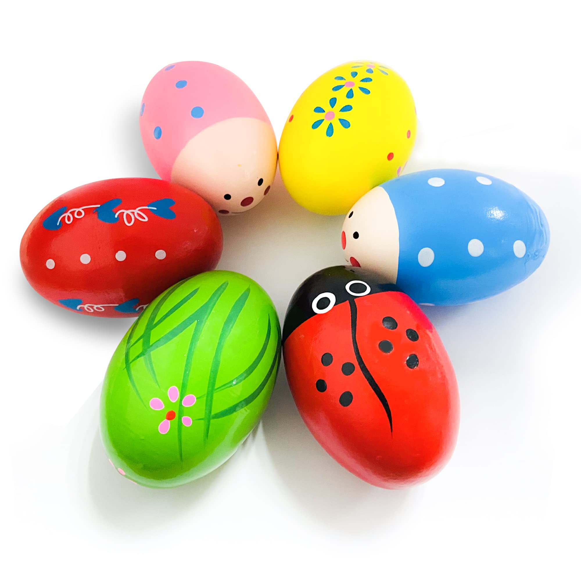 CREPRO Egg Shakers Maracas for Kids, 6 Pack Wooden Percussion Musical Egg Easter Maracas Egg Shakers Musical Instrument Toys with Assorted Colors Easter Designs for Girls, Boys