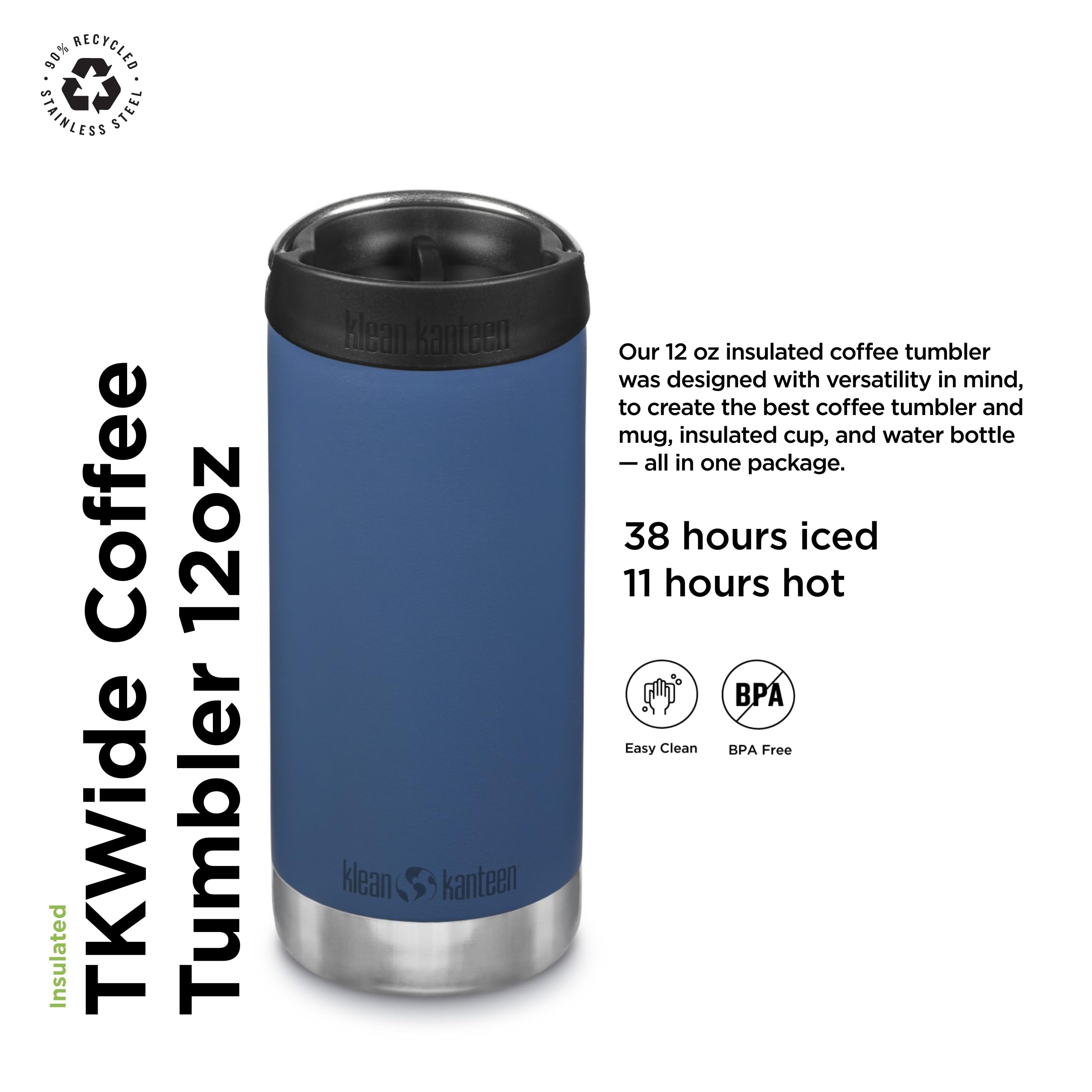 Klean Kanteen 12oz TKWide Insulated Water Bottle with Twist Cap - Real Teal