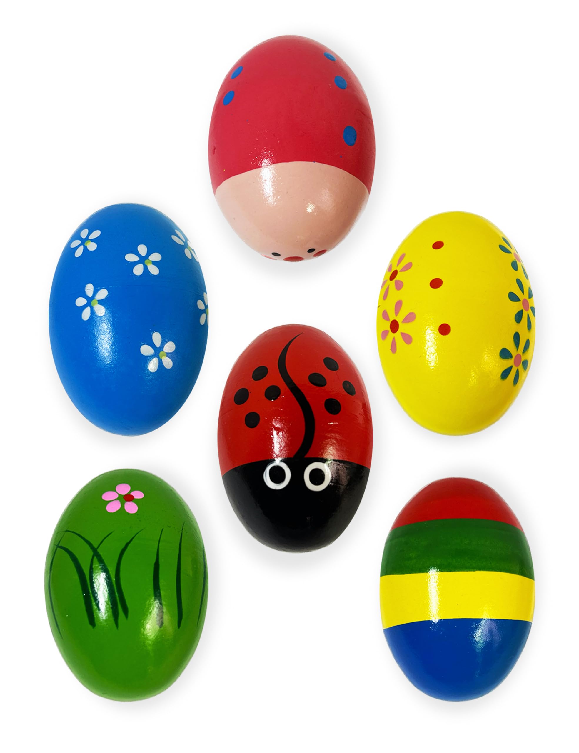 Wooden Egg Shakers Musical Instruments for Babies, 6 Pack Fun Percussion Instruments Perfect for Easter Basket Stuffers Great Toys for Kids Boys and Girls 1 to 3 Years Old Ideal for Easter Hunts