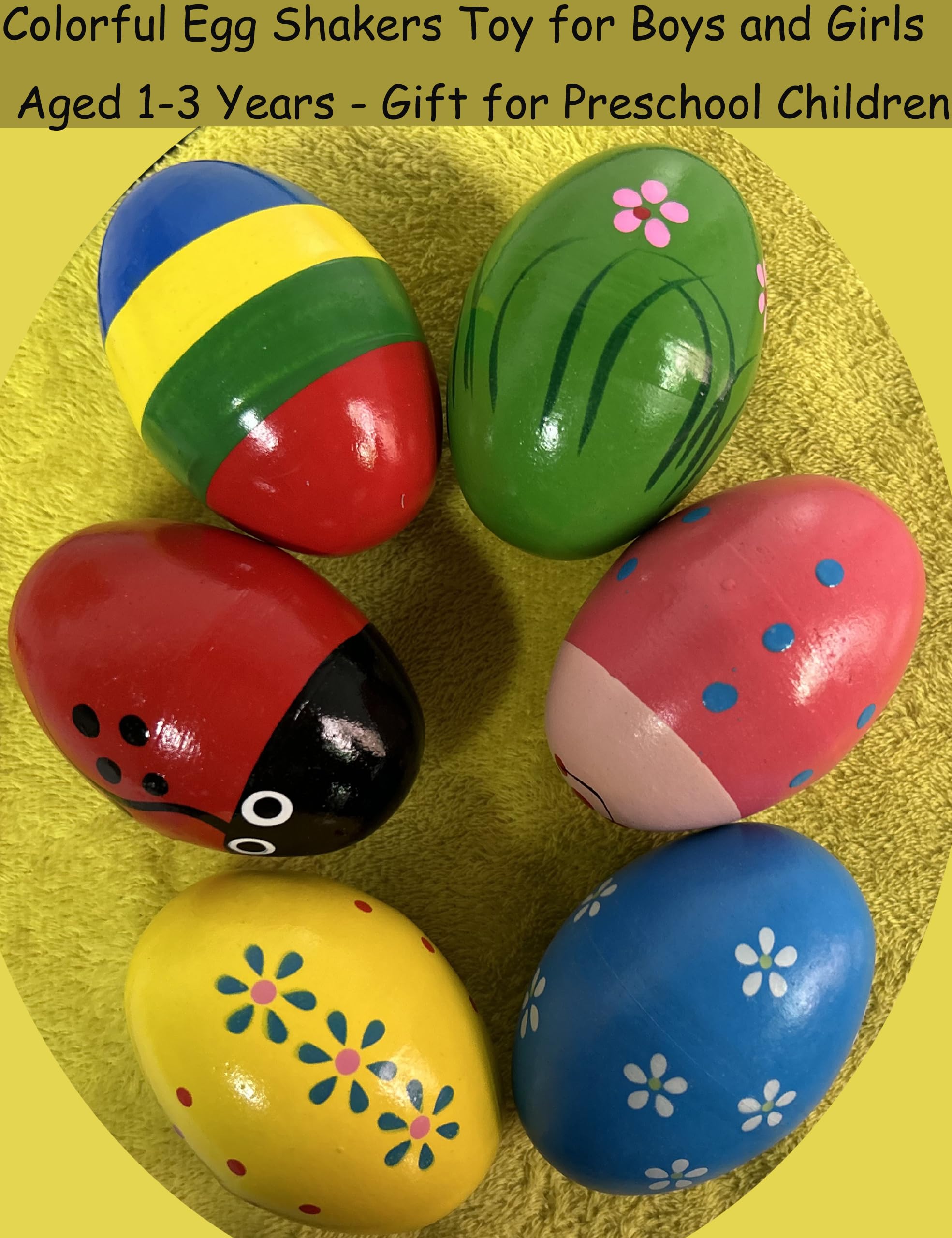 Wooden Egg Shakers Musical Instruments for Babies, 6 Pack Fun Percussion Instruments Perfect for Easter Basket Stuffers Great Toys for Kids Boys and Girls 1 to 3 Years Old Ideal for Easter Hunts