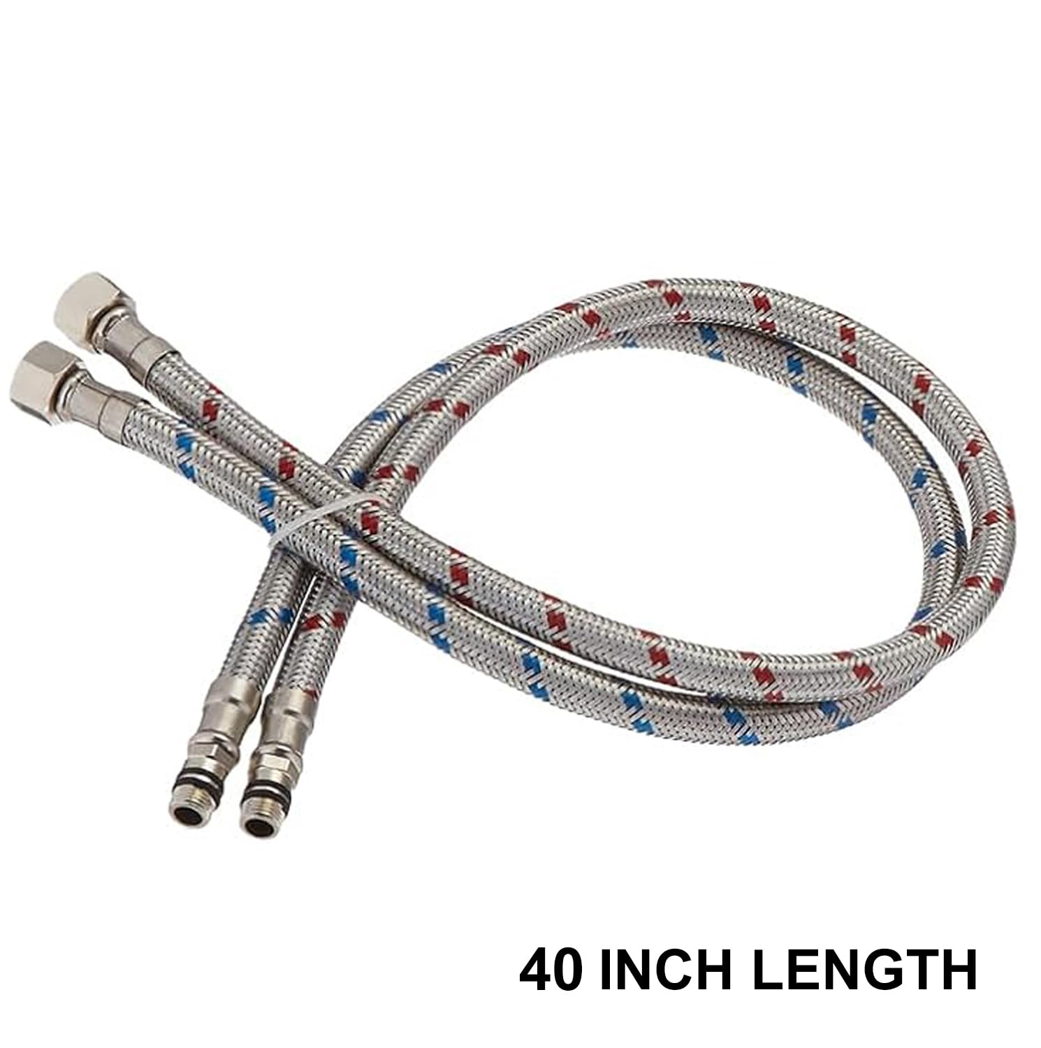 Bathfinesse 40-Inch Long Bathroom Kitchen Faucet Connector Braided Stainless Steel Flexible Supply Hose Water Lines 3/8-Inch Female Compression Thread x M10 Male Connector, x 2 Pcs (1 Pair),100 cm