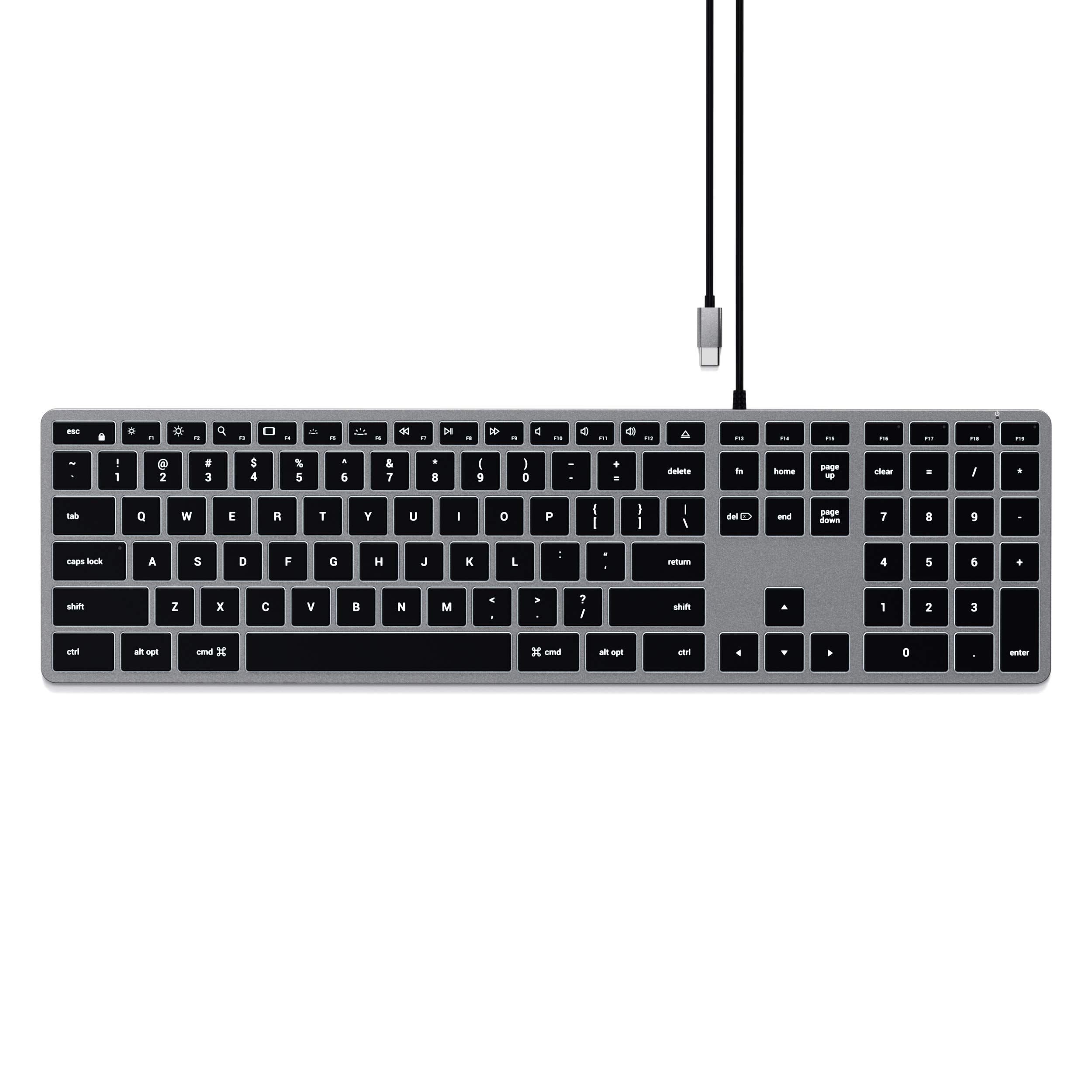 Satechi Slim W3 Wired Backlit Keyboard with Numeric Keypad – Illuminated Keys & USB C Connection – for MacBook Pro, MacBook Air, iPad Pro, iMac and More