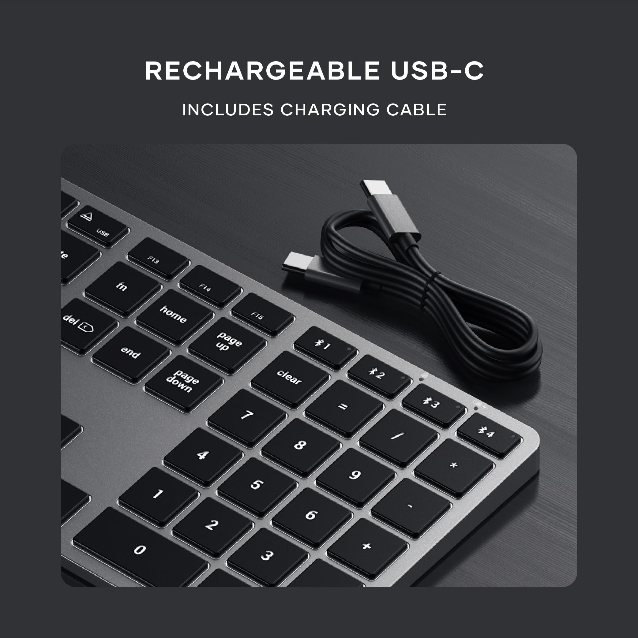 Satechi Slim X3 Bluetooth Backlit Keyboard with Numeric Keypad β Illuminated Keys & Multi-Device Sync β for M2/ M1 MacBook Pro/Air, M2/ M1 iPad Pro/Air, M2 Mac Mini, iMac M1 (Space Gray)