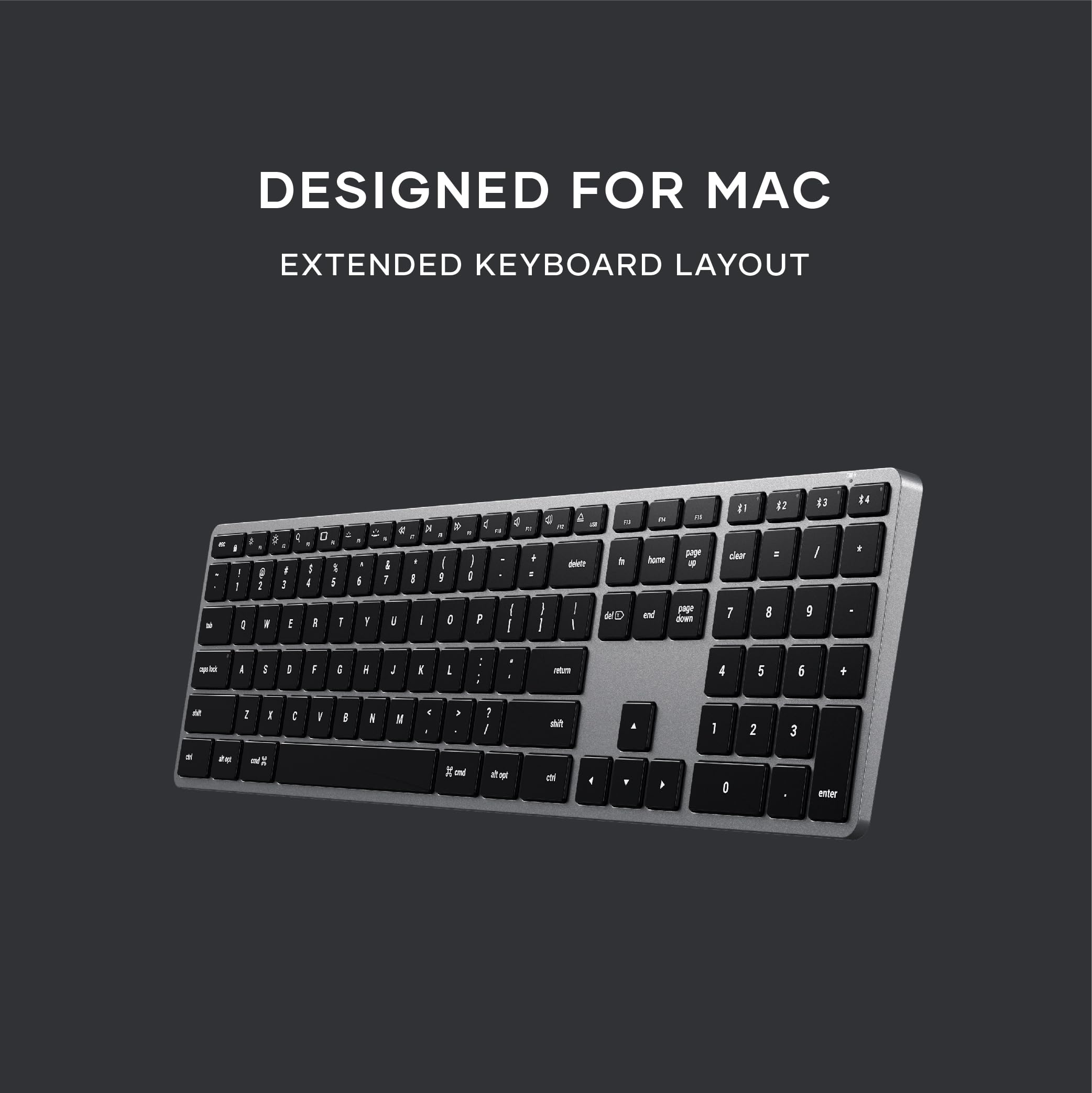 Satechi Slim X3 Bluetooth Backlit Keyboard with Numeric Keypad β Illuminated Keys & Multi-Device Sync β for M2/ M1 MacBook Pro/Air, M2/ M1 iPad Pro/Air, M2 Mac Mini, iMac M1 (Space Gray)