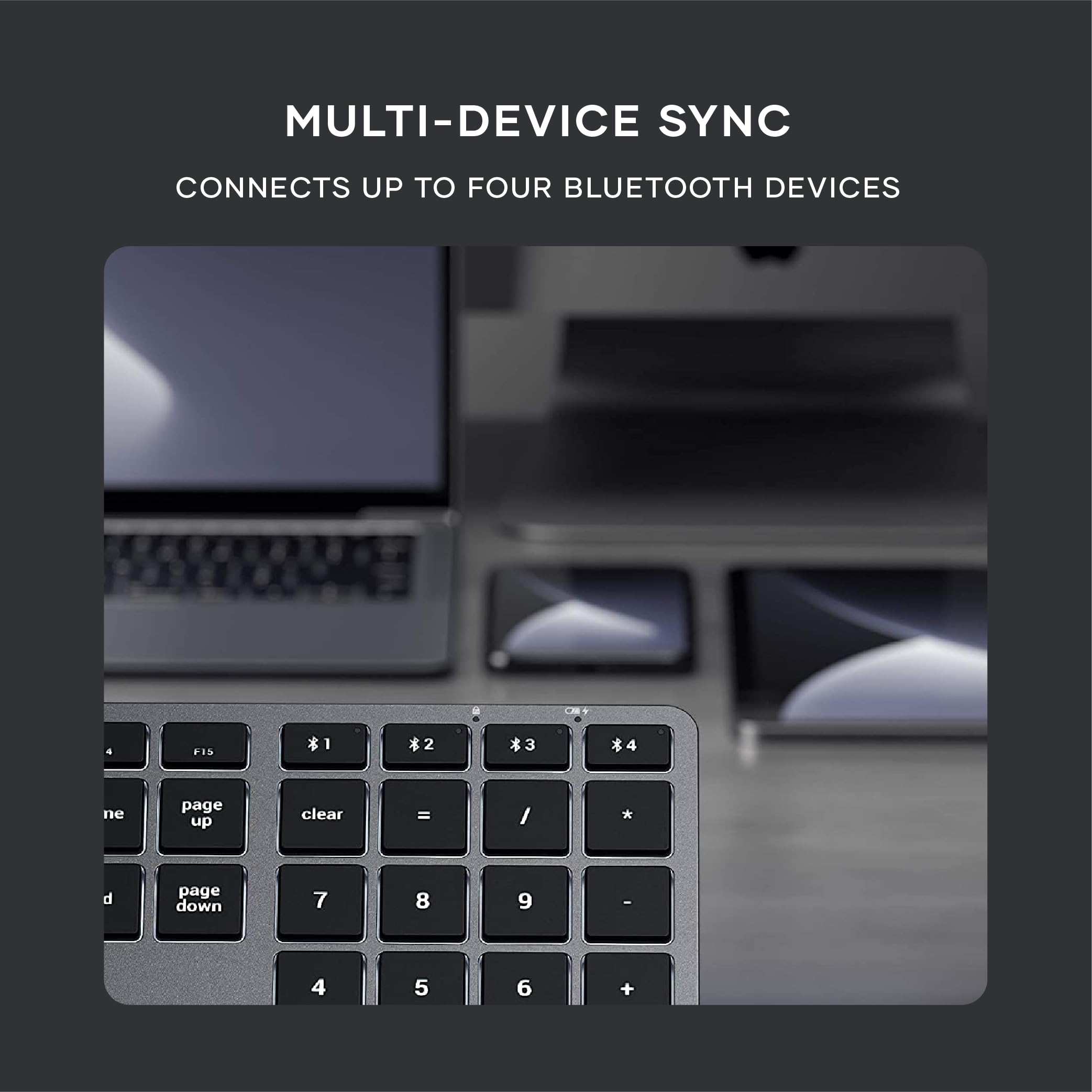 Satechi Slim X3 Bluetooth Backlit Keyboard with Numeric Keypad β Illuminated Keys & Multi-Device Sync β for M2/ M1 MacBook Pro/Air, M2/ M1 iPad Pro/Air, M2 Mac Mini, iMac M1 (Space Gray)