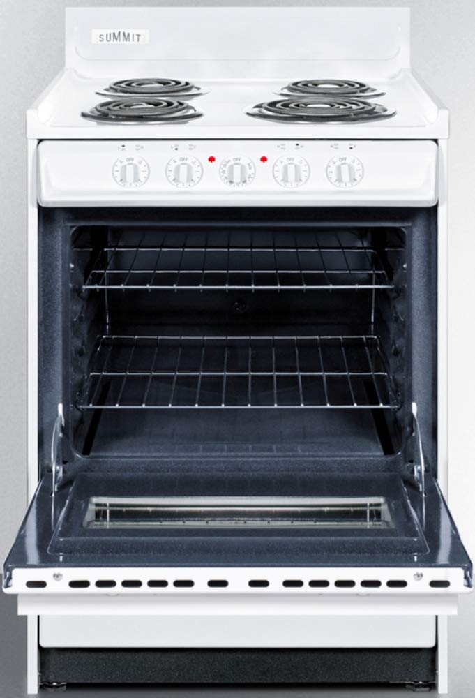 Summit Appliance WEM610W 24" Wide Electric Coil Top Range in White with Oven Window, Interior Light, Lower Storage Compartment, Recessed Oven Door, Broiler Tray
