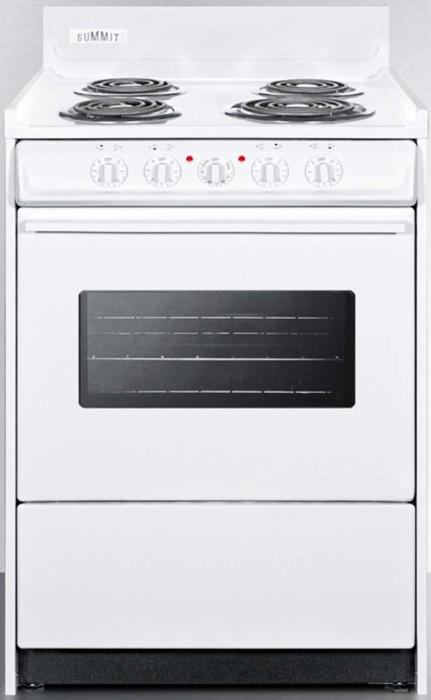 Summit Appliance WEM610W 24" Wide Electric Coil Top Range in White with Oven Window, Interior Light, Lower Storage Compartment, Recessed Oven Door, Broiler Tray