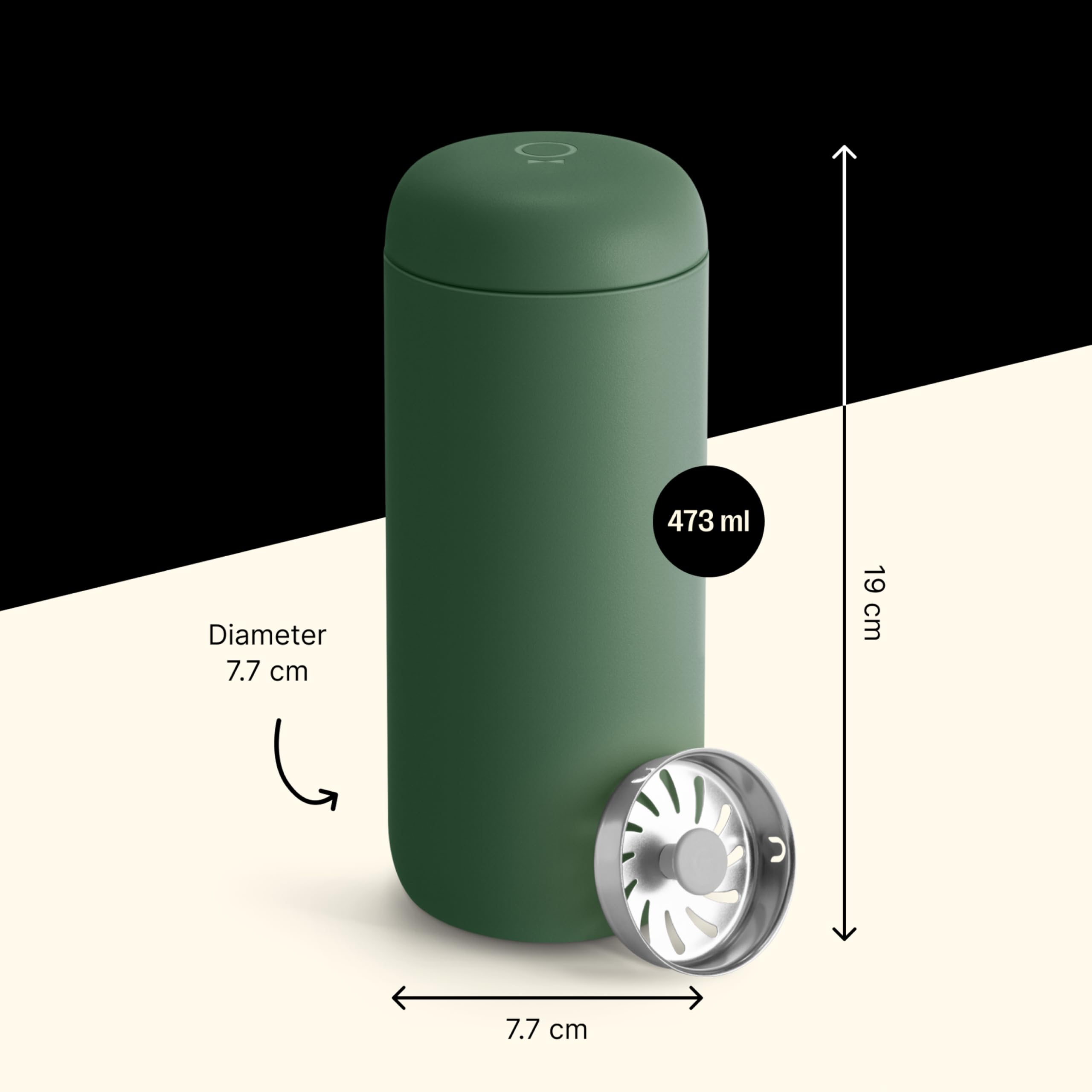 Fellow 16 oz Carter Move Travel Mug - Vacuum-Insulated Stainless Steel Travel Coffee Mug - Coffee Tumbler with Ceramic Interior and Splash Guard - Cargo Green