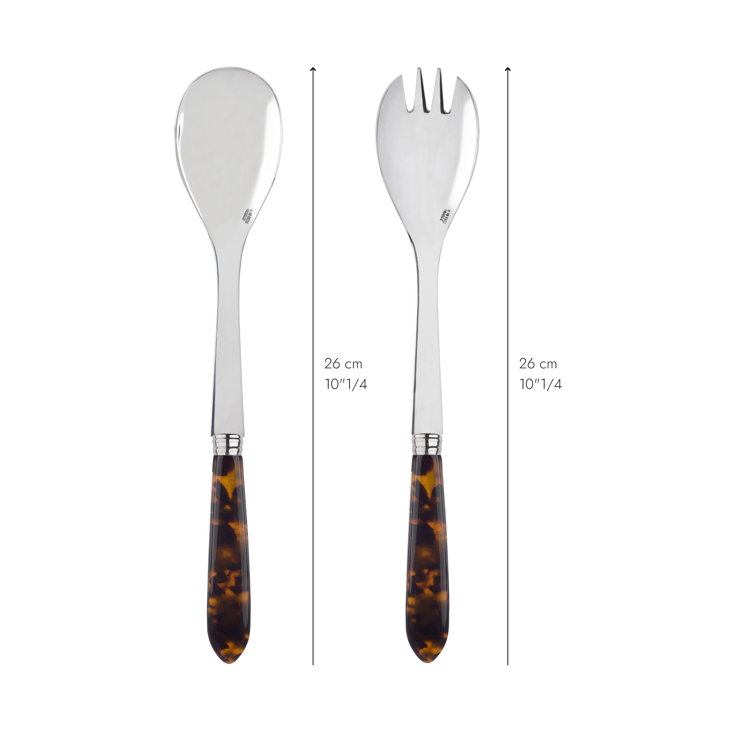 SABRE PARIS - 2-Piece Salad Servers 10.2 inches - Tortue Collection - Stainless Steel & Acrylic - Dishwasher Safe - Scaled Effect