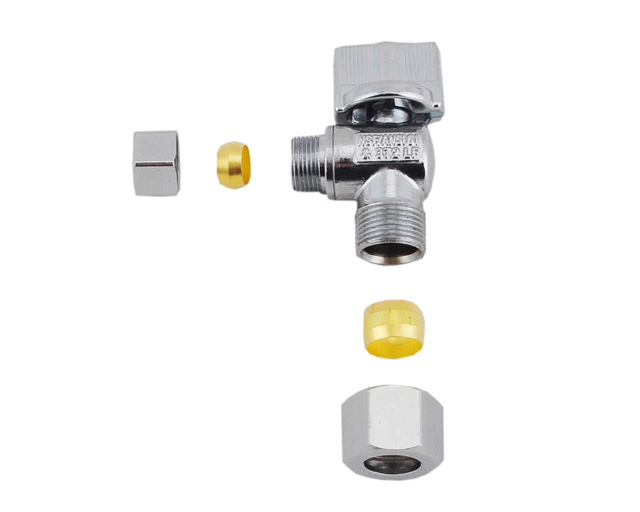 LD Valve- 1/4 Turn Angle Stop Valve 1/2-in OD X in 3/8-OD Compression,Quarter Turn LF Brass Chrome Plated Angle Shut Off Water Supply Stop for Faucet or Toilet Installation (2-Pack)
