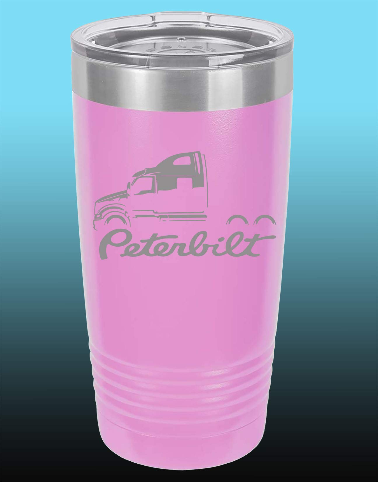 Peterbilt 587 Semi Truck 20oz Stainless Steel Tumbler w/Clear Lid lavender