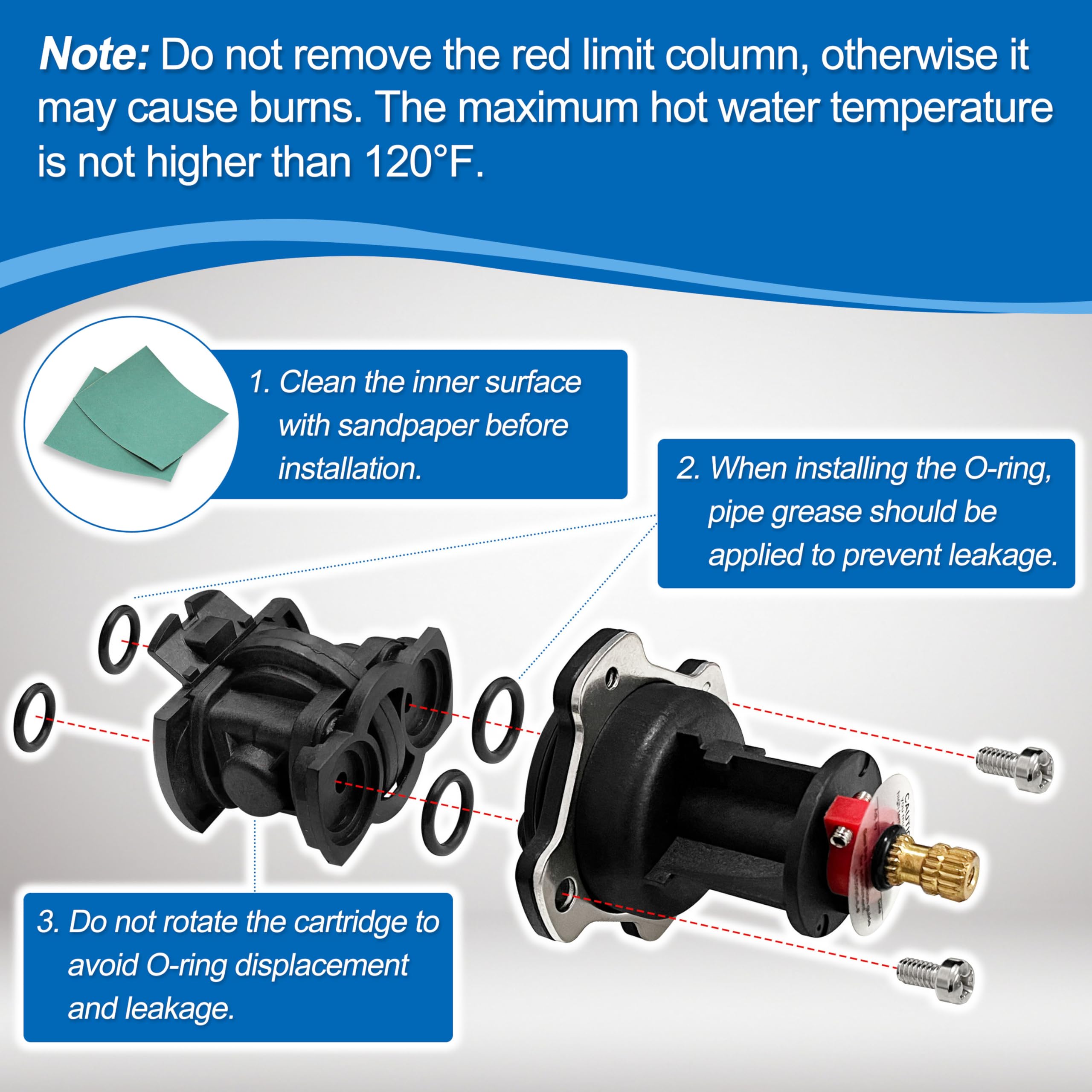 GP876851 Mixer Cap and Pressure-Balancing Unit Kit,Compatible with Kohler Shower Valves K-304 and K-11748 Platforms Include GP800820 and GP77759,Black