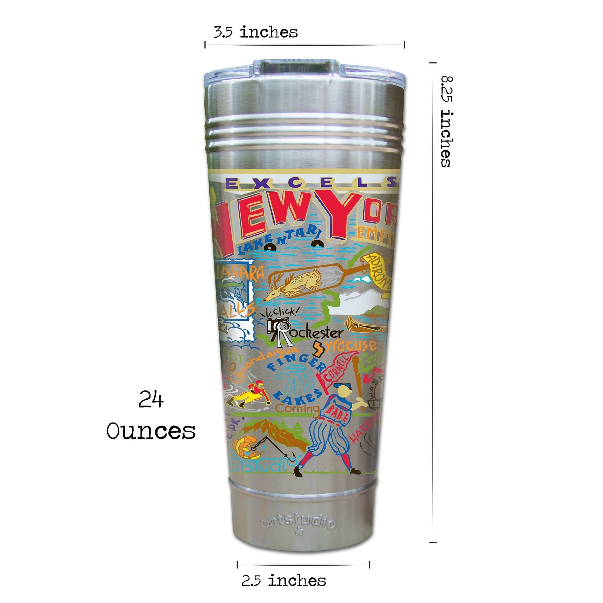 Catstudio New York State Thermal Tumbler | Triple Wall Insulation With Non Slip Bottom | Great Travel Cup for Water, Coffee, Tea, or Smoothies