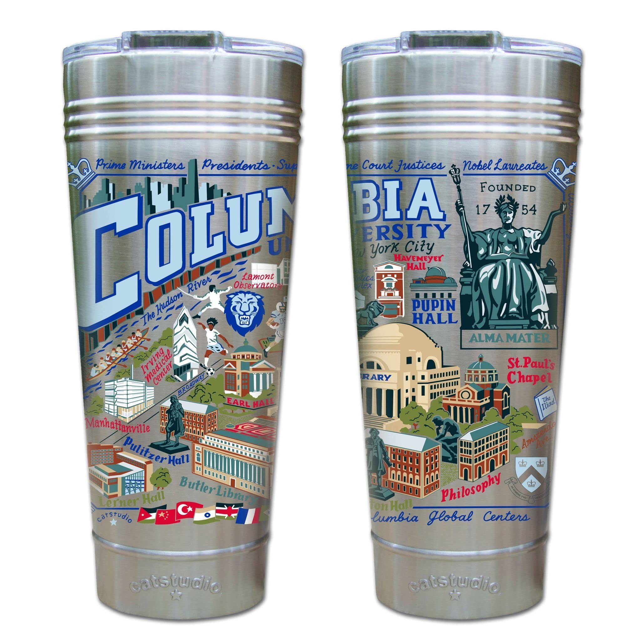 Catstudio Columbia University Collegiate Thermal Tumbler | Triple Wall Insulation With Non Slip Bottom | Great College Travel Cup for Water, Coffee, Tea, or Smoothies
