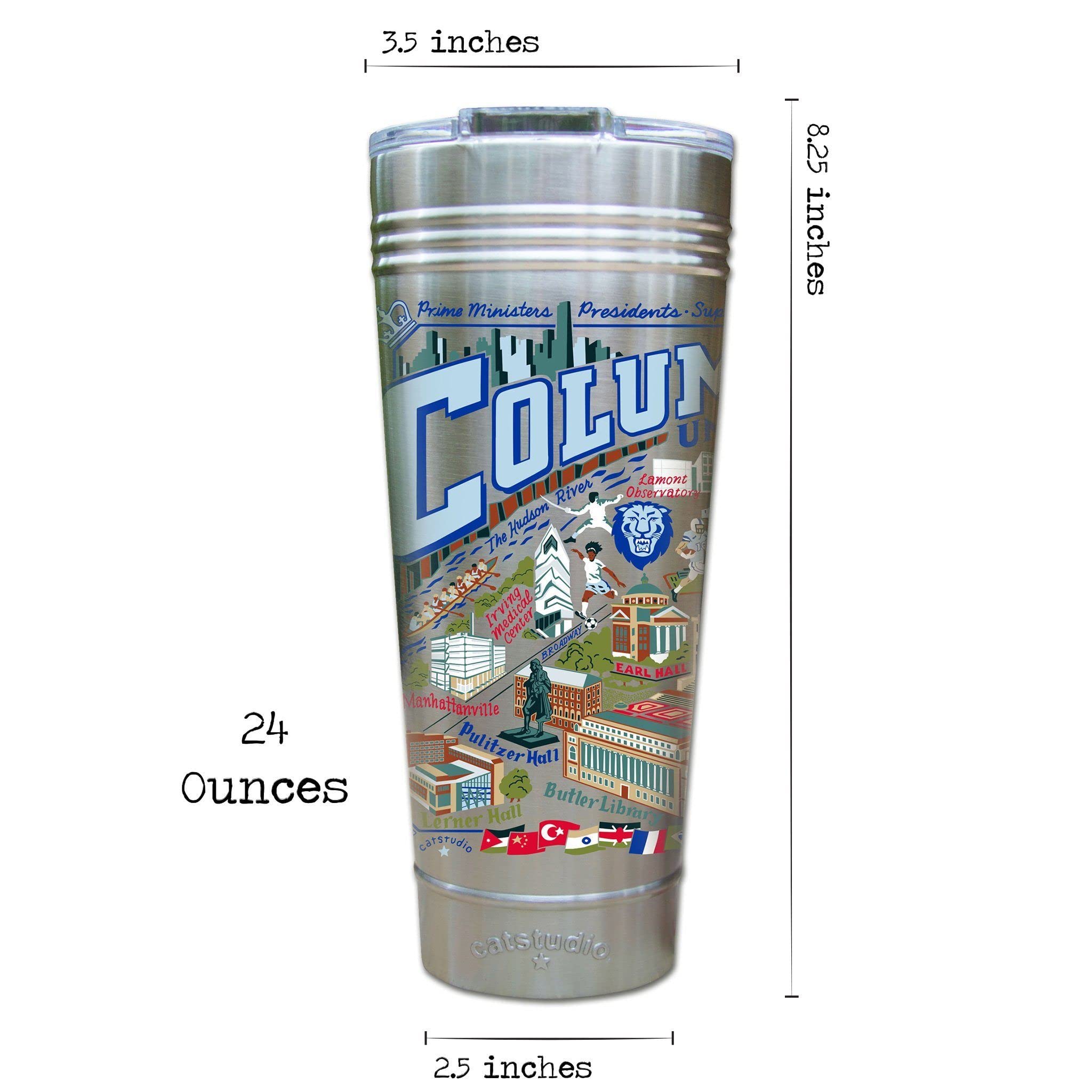Catstudio Columbia University Collegiate Thermal Tumbler | Triple Wall Insulation With Non Slip Bottom | Great College Travel Cup for Water, Coffee, Tea, or Smoothies