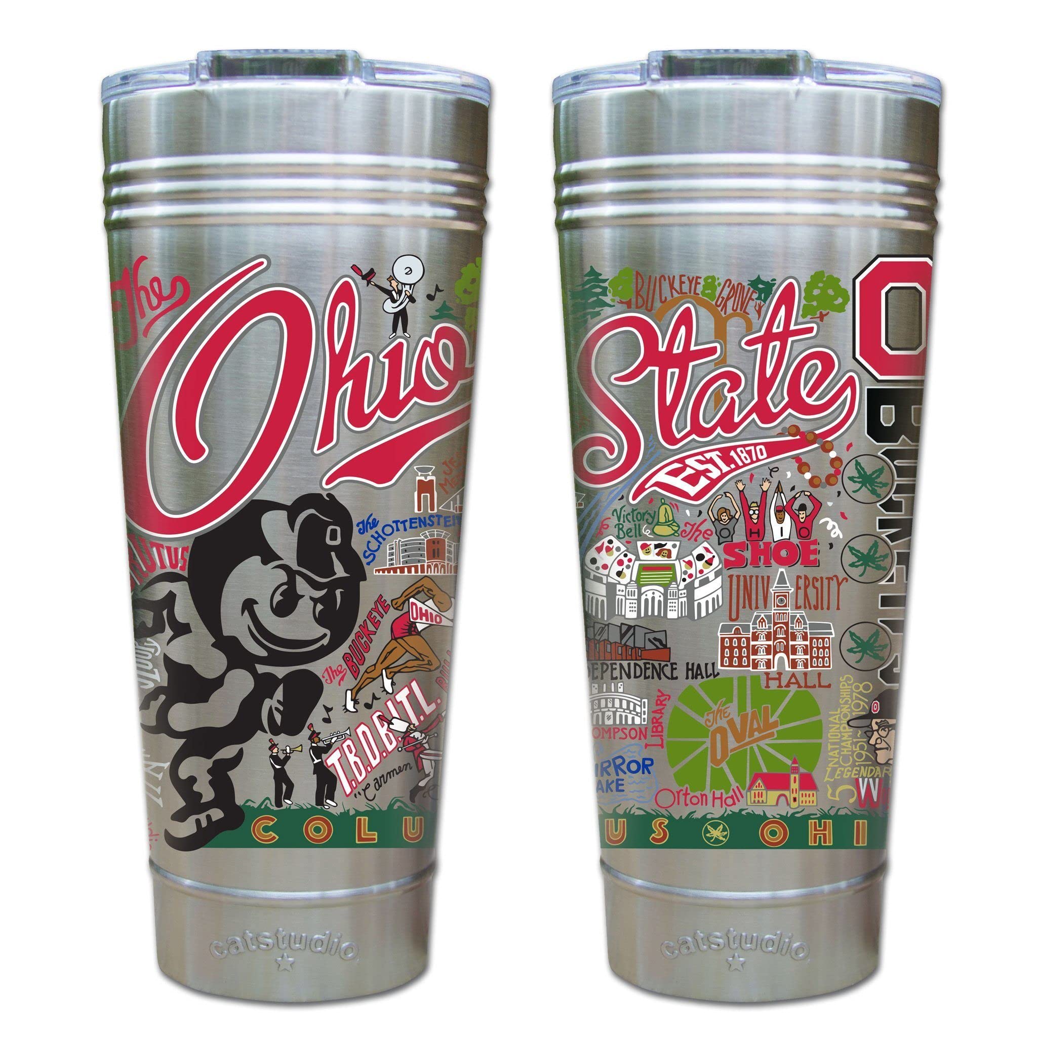 Catstudio Ohio State University Collegiate Thermal Tumbler | Triple Wall Insulation With Non Slip Bottom | Great College Travel Cup for Water, Coffee, Tea, or Smoothies